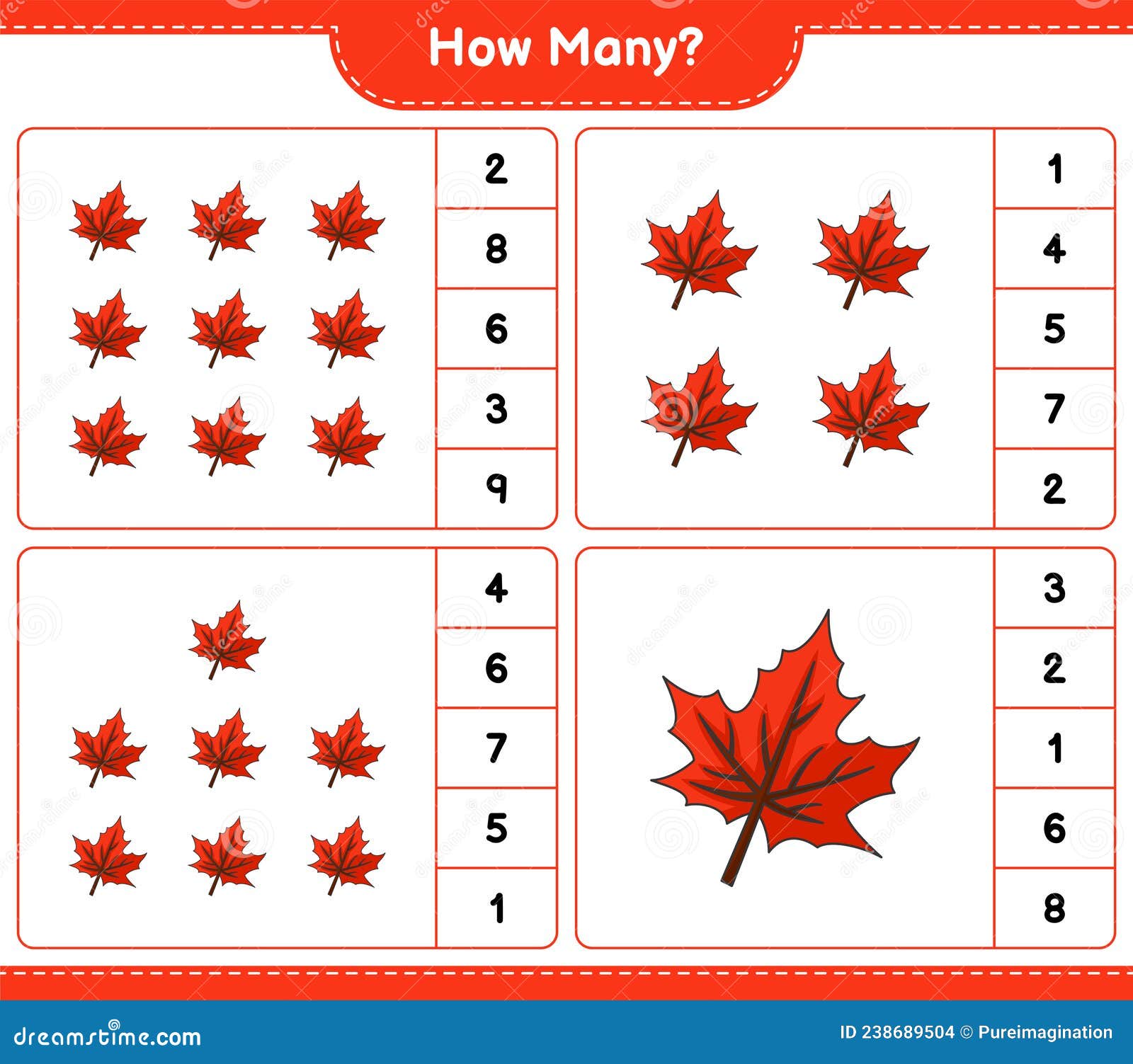 Counting Game, How Many Maple Leaf. Educational Children Game ...