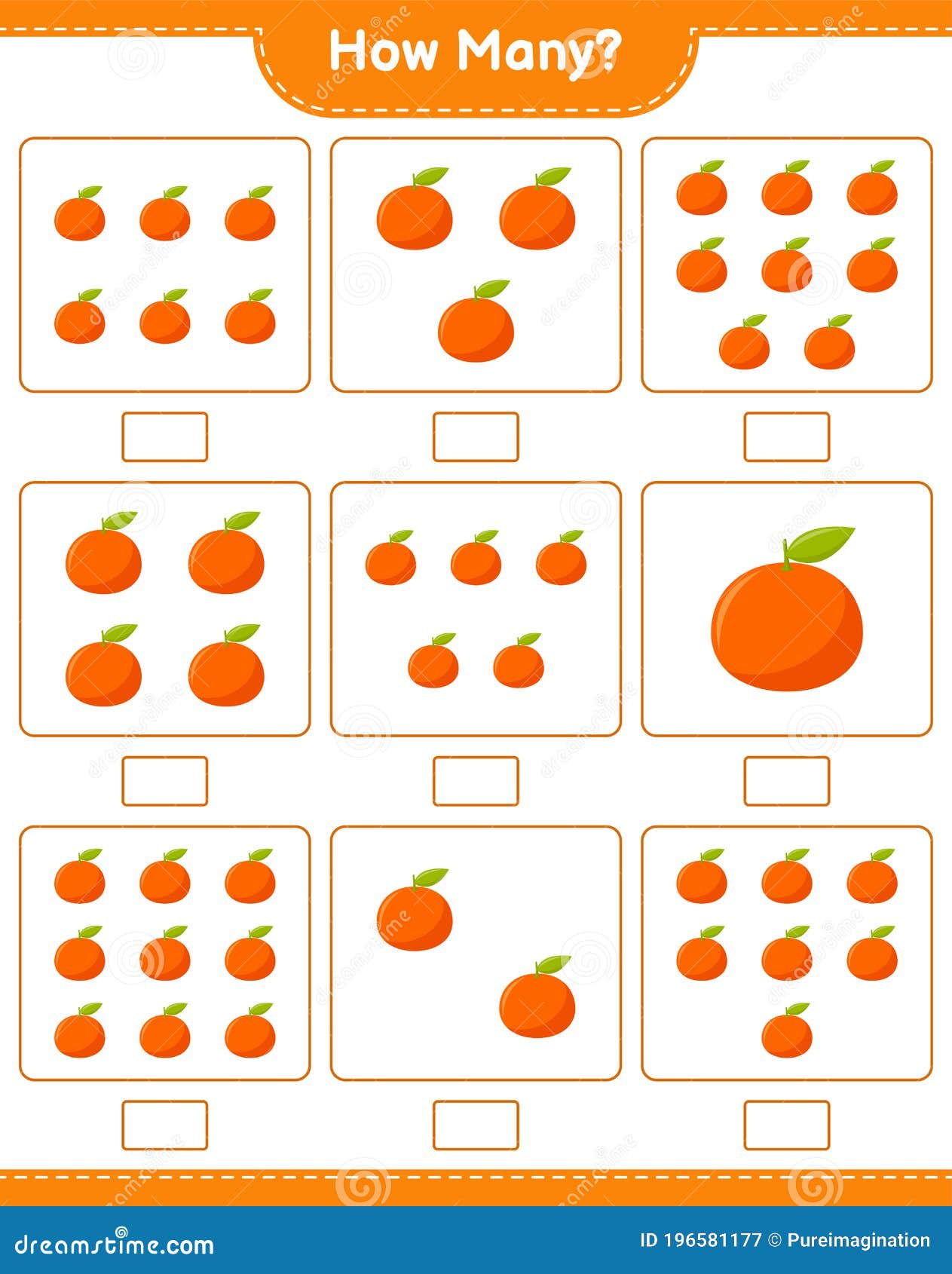 Counting Game, How Many Orange. Educational Children Game, Printable ...