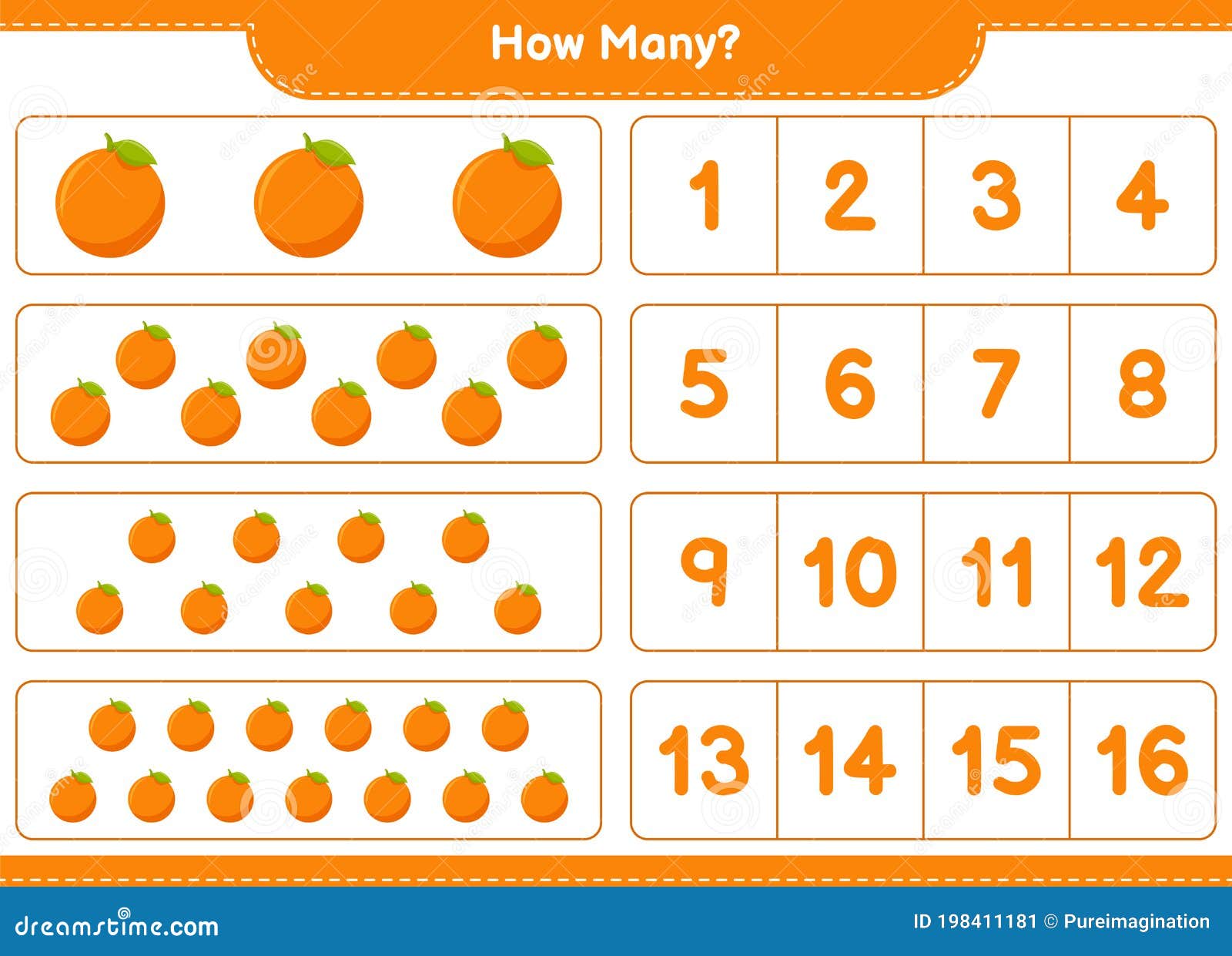 Counting Game, How Many Orange. Educational Children Game, Printable ...