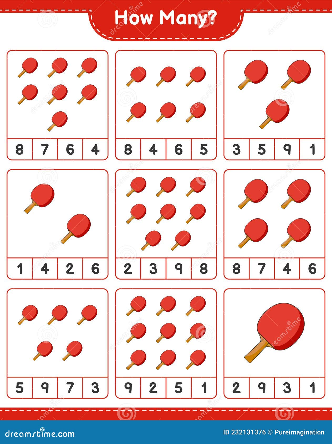 Counting Game, How Many Ping Pong Racket. Educational Children Game ...