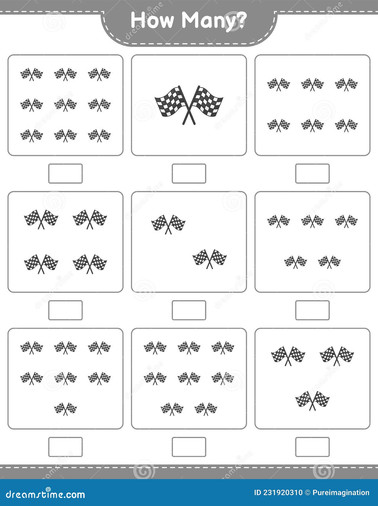 Counting Game, How Many Racing Flags. Educational Children Game ...