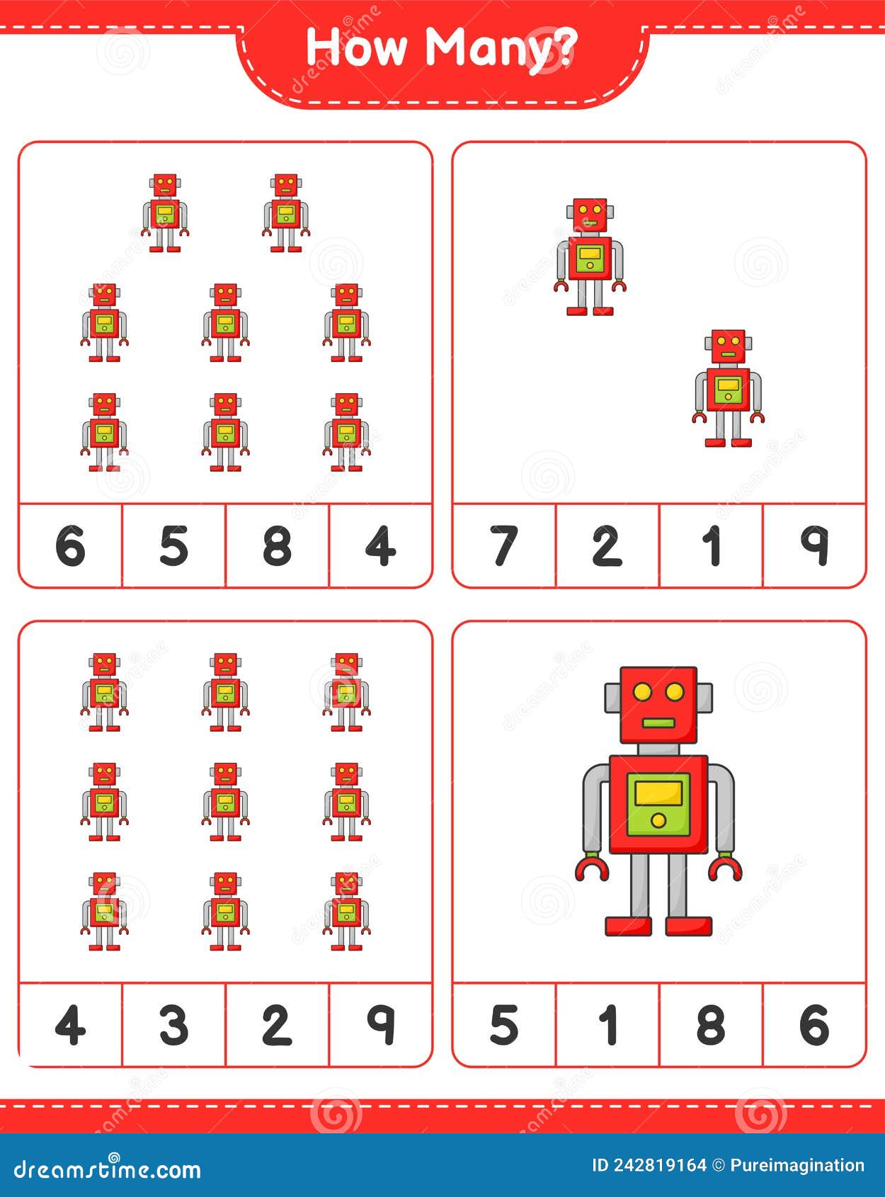Counting Game, How Many Robot Character. Educational Children Game ...