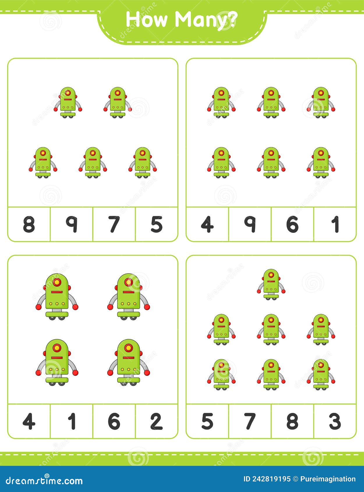 Counting Game, How Many Robot Character. Educational Children Game ...