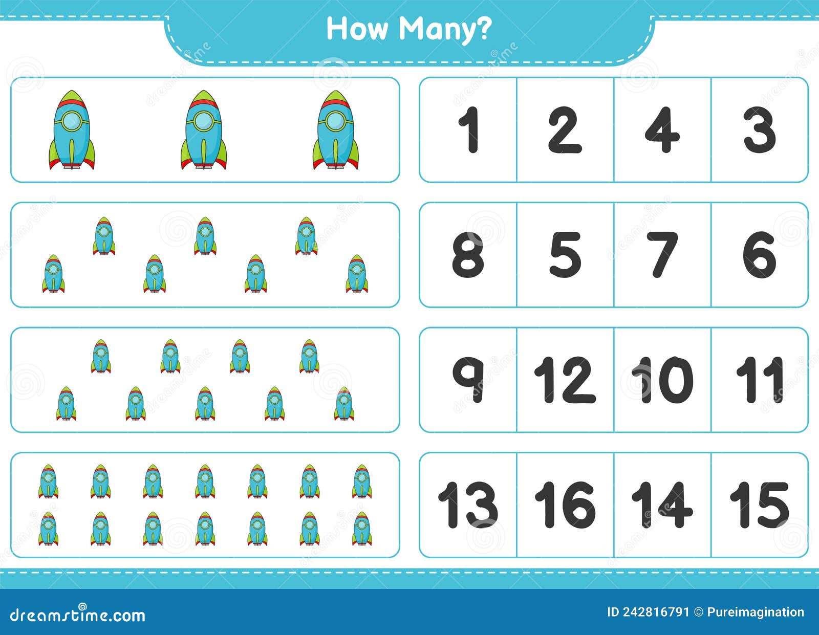 Counting Game, How Many Rocket. Educational Children Game, Printable ...