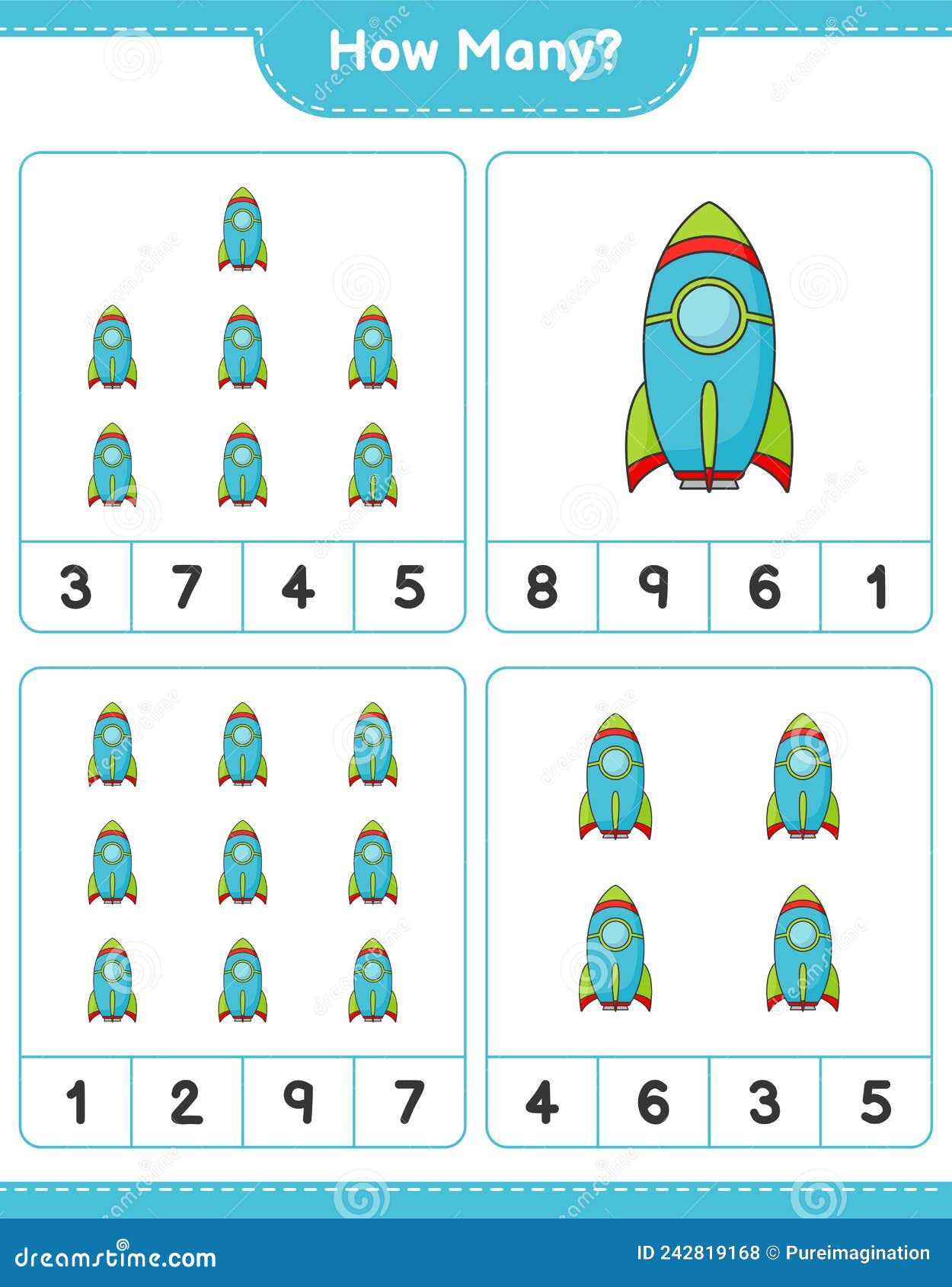Counting Game, How Many Rocket. Educational Children Game, Printable ...
