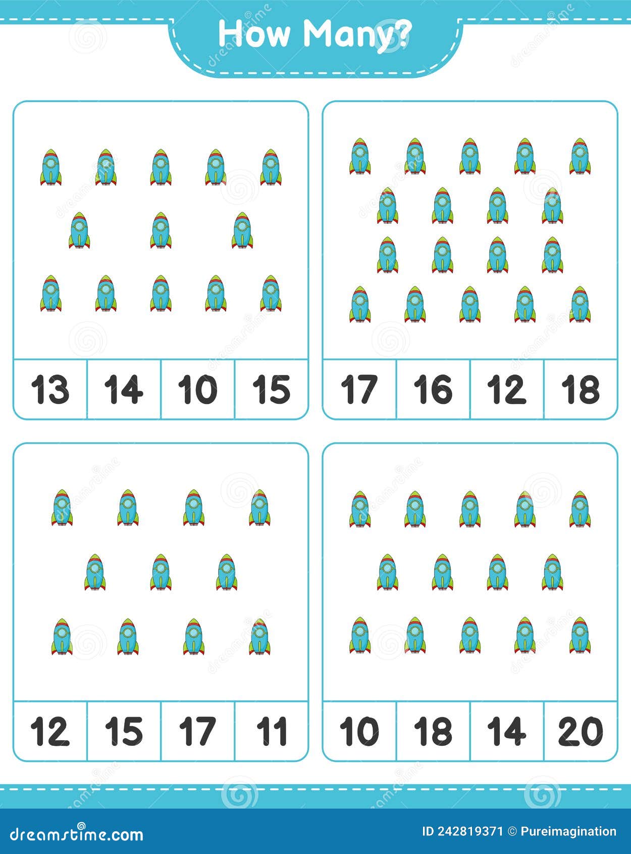Counting Game, How Many Rocket. Educational Children Game, Printable ...
