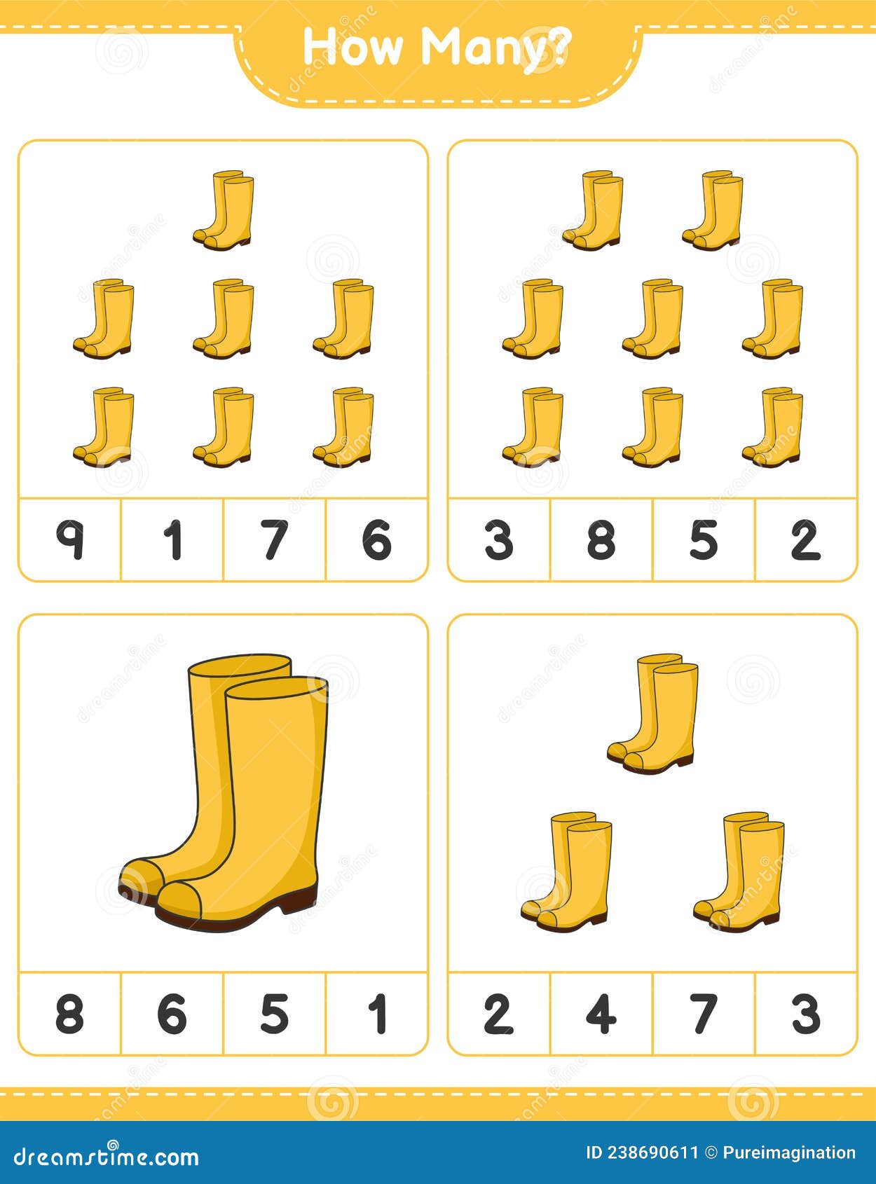 Counting Game, How Many Rubber Boots. Educational Children Game ...