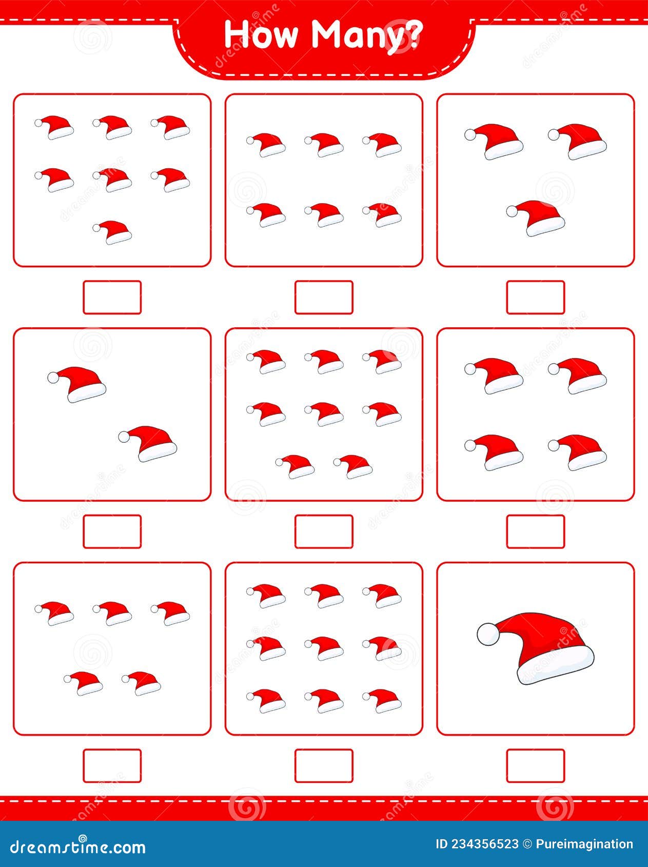 Counting Game, How Many Santa Hat. Educational Children Game, Printable ...