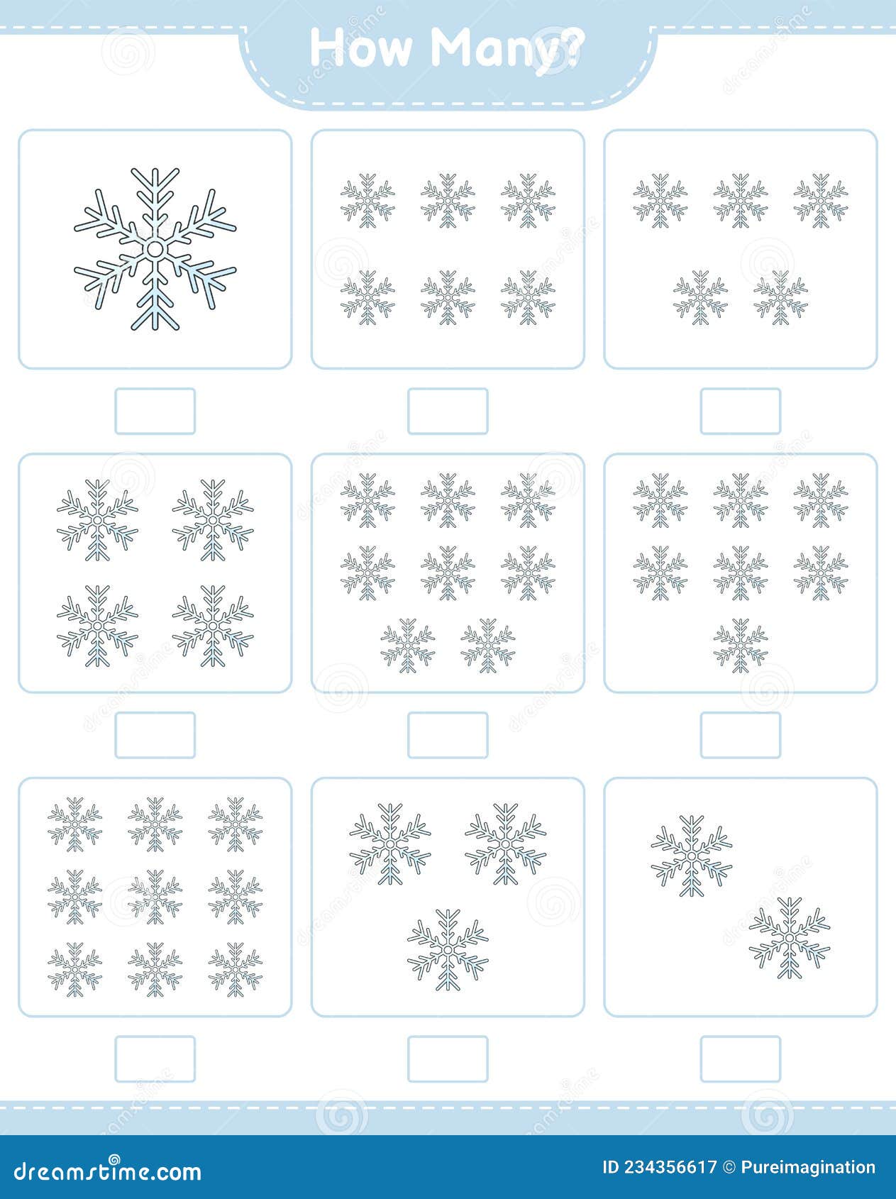 Counting Game, How Many Snowflake. Educational Children Game, Printable ...