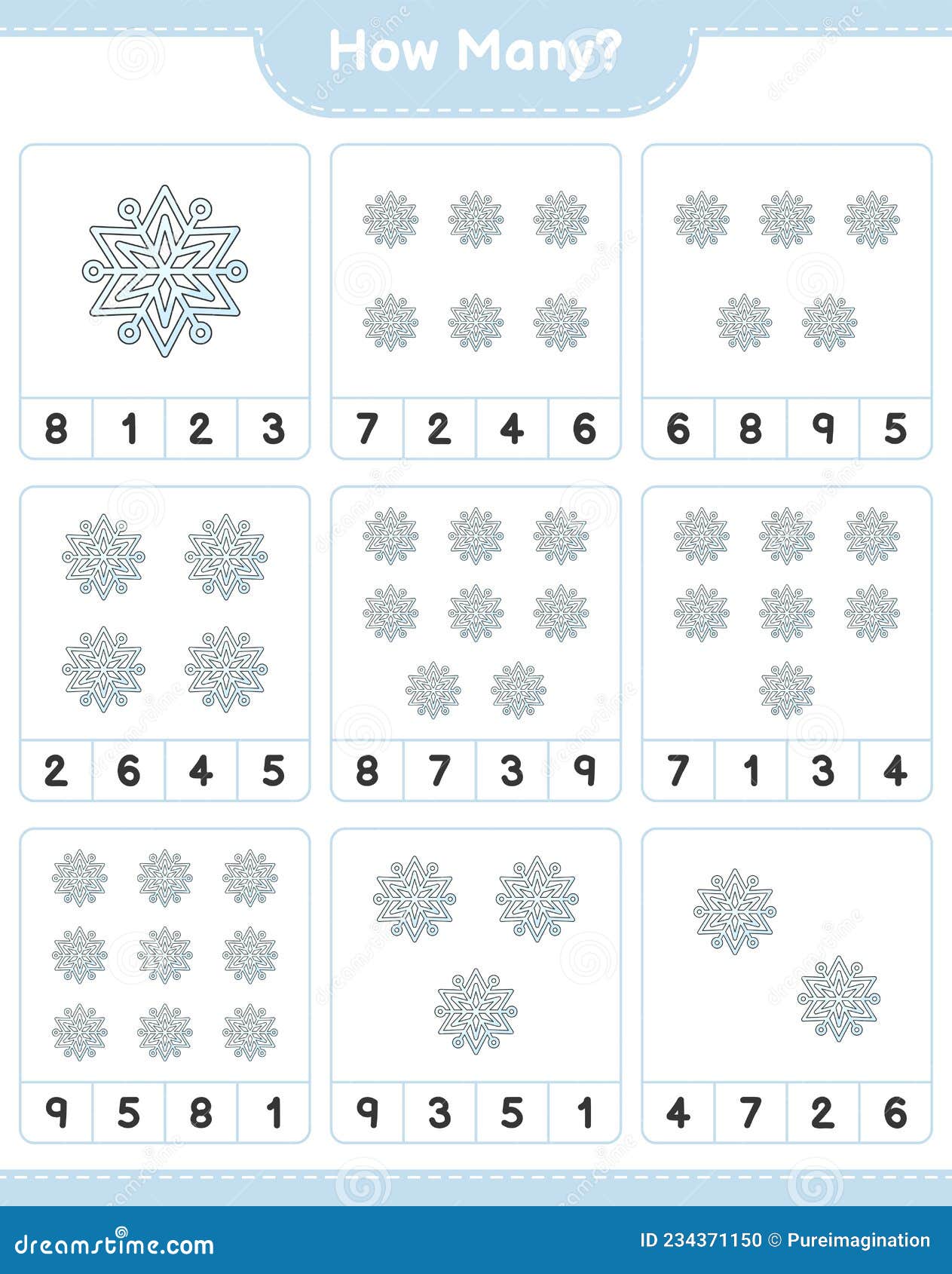 Counting Game, How Many Snowflake. Educational Children Game, Printable ...