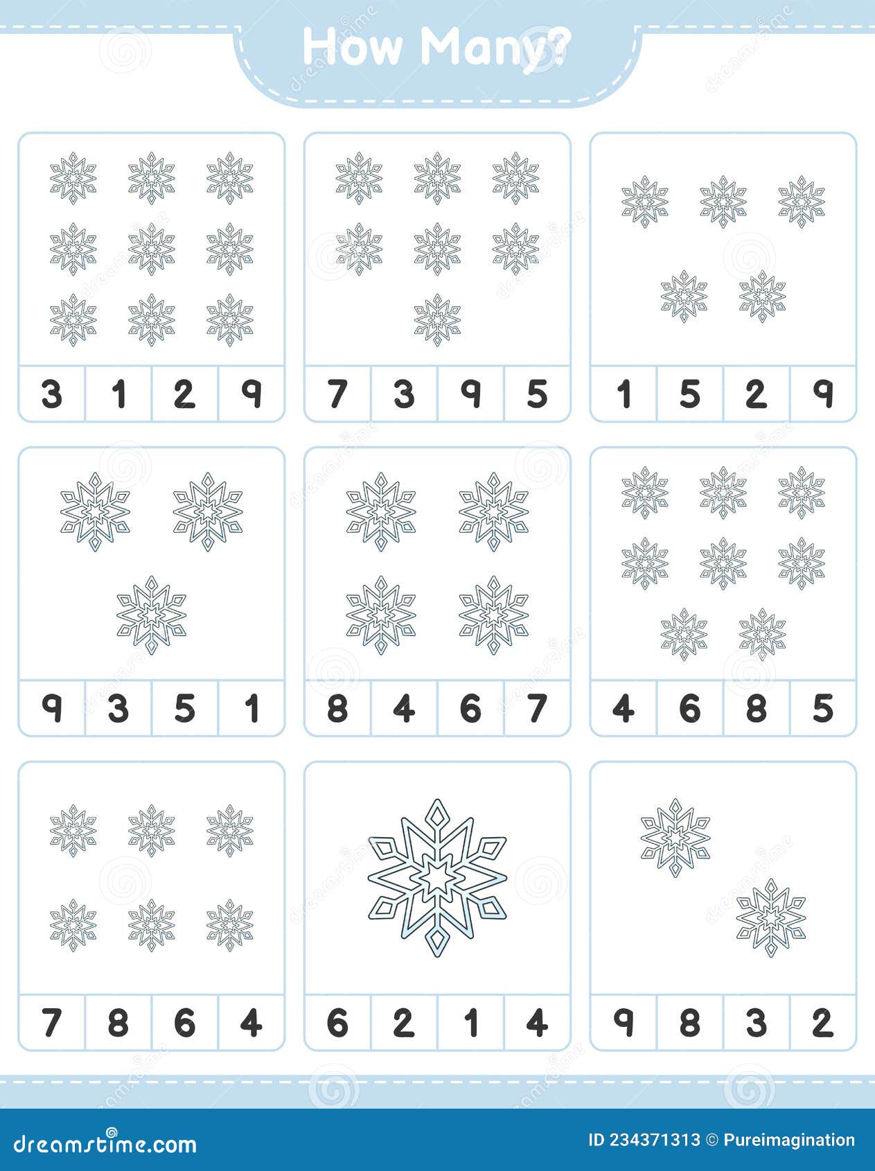 Counting Game, How Many Snowflake. Educational Children Game, Printable ...