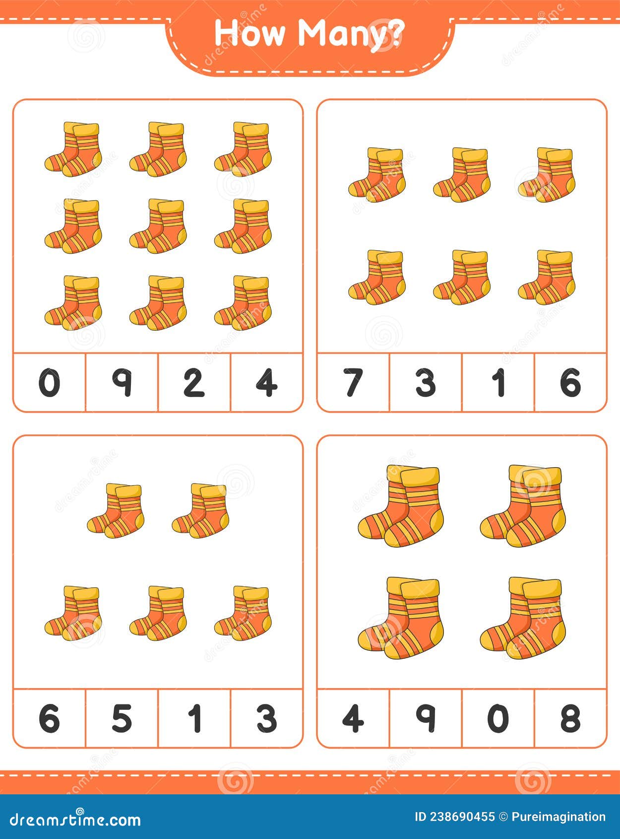 Counting Game, How Many Socks. Educational Children Game, Printable ...