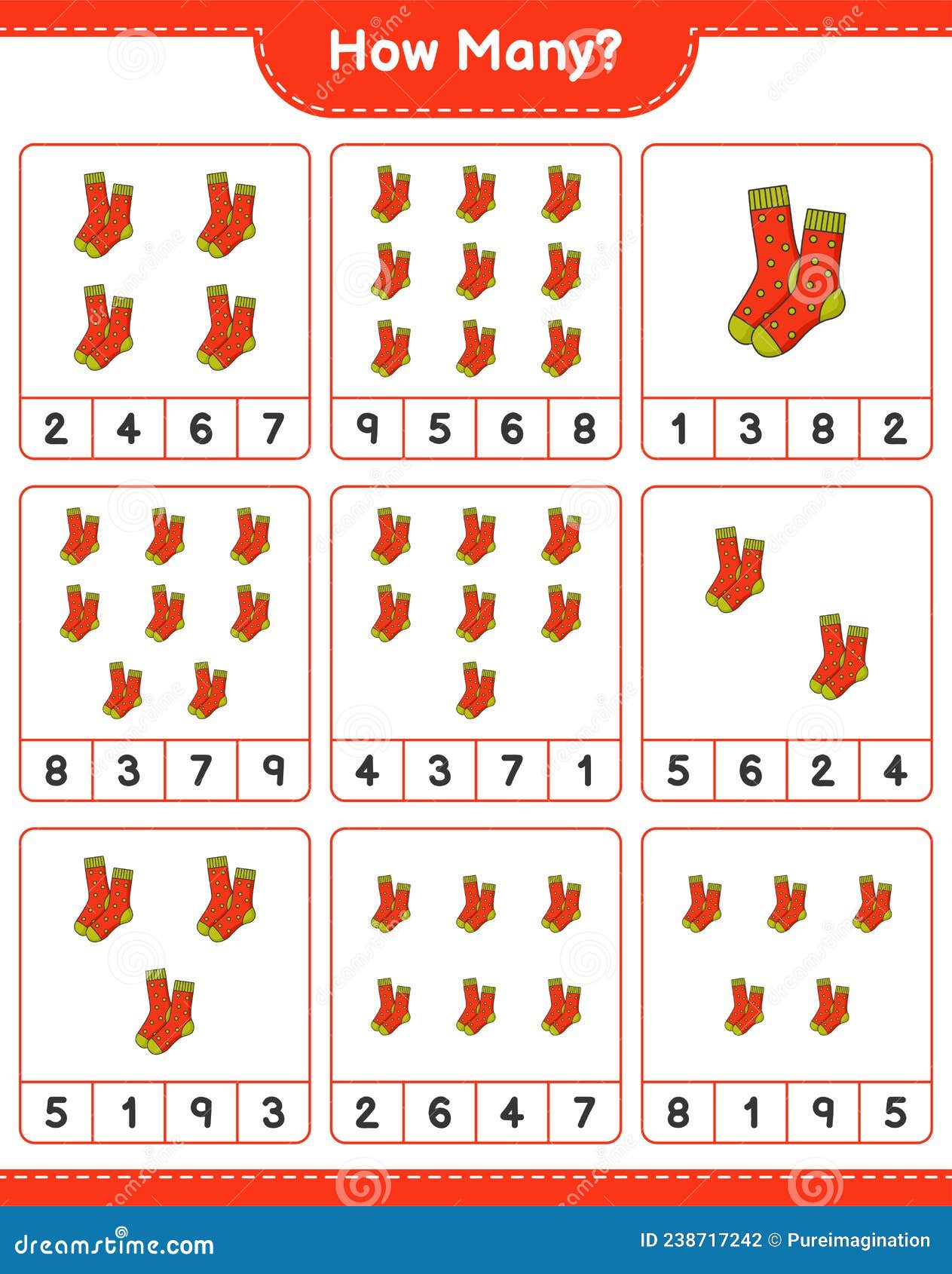 Counting Game, How Many Socks. Educational Children Game, Printable ...