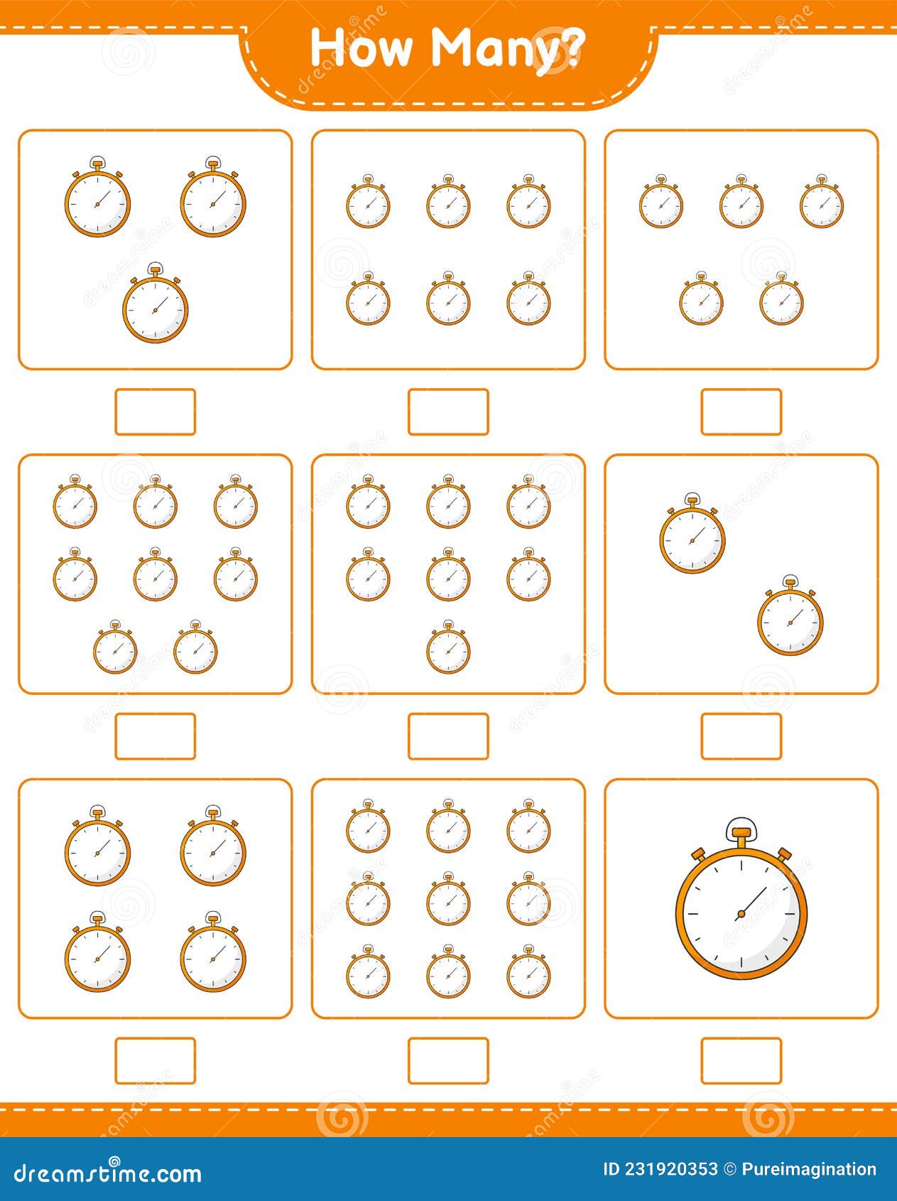 Counting Game, How Many Stopwatch. Educational Children Game, Printable ...