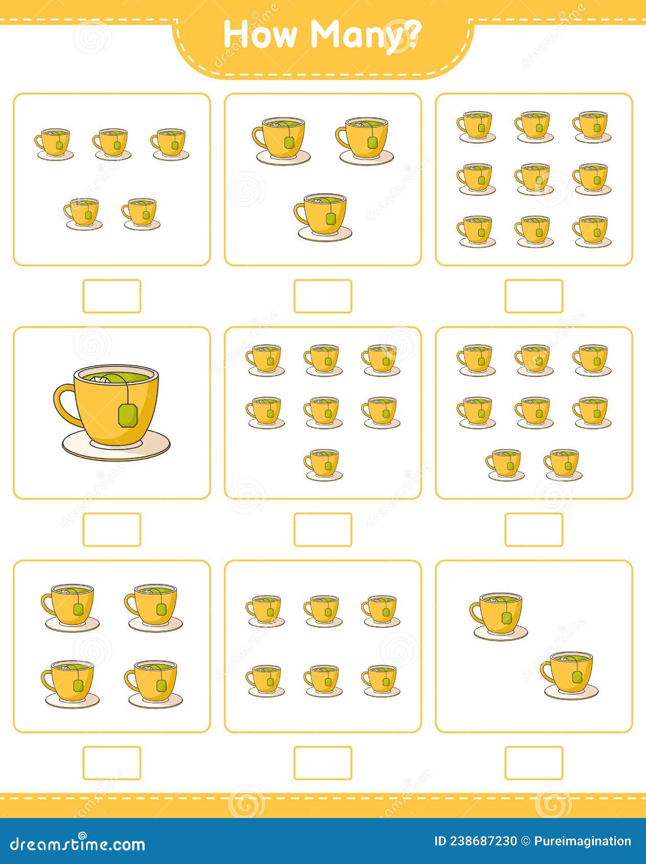 Counting Game, How Many Tea Cup. Educational Children Game, Printable ...