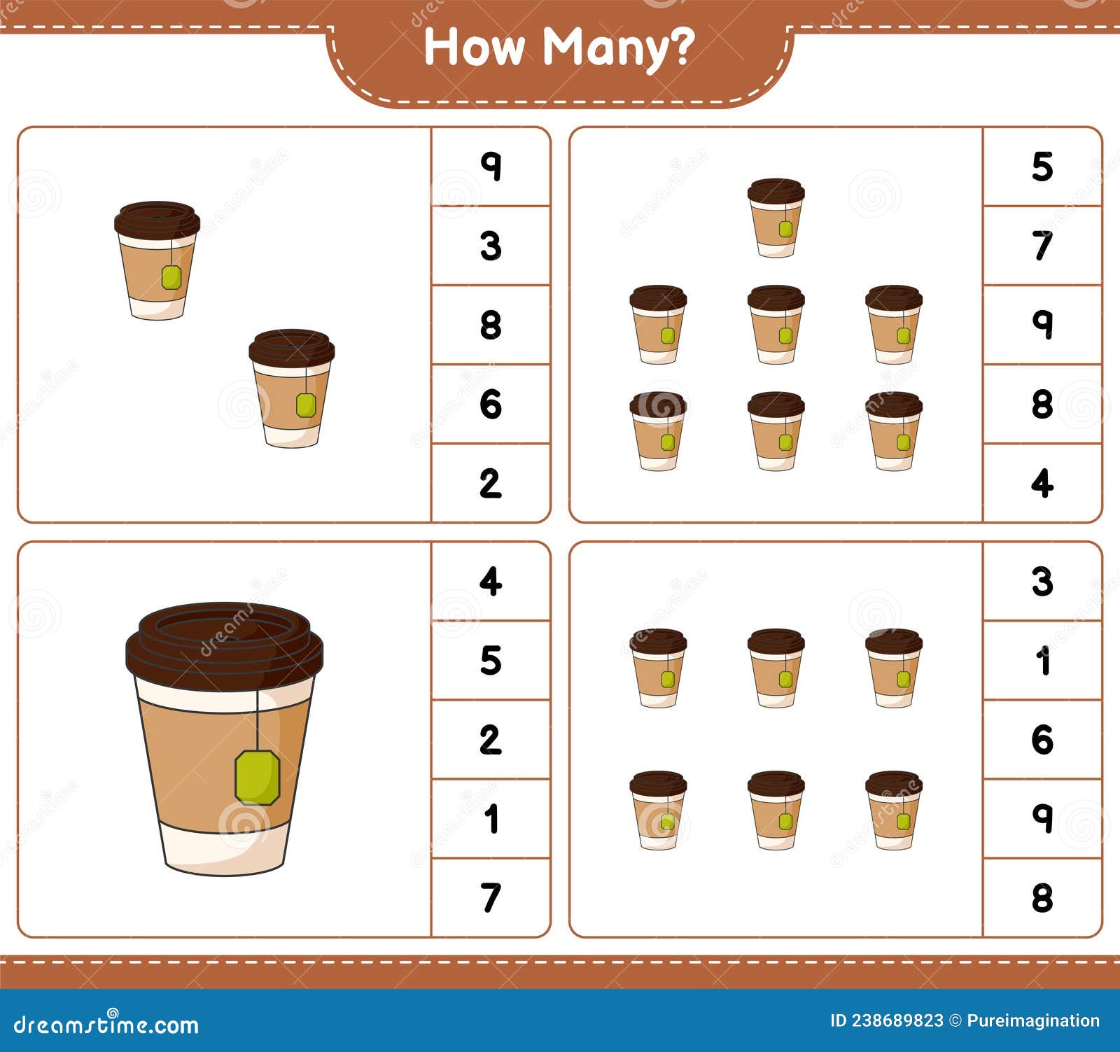 Counting Game, How Many Tea Cup. Educational Children Game, Printable ...