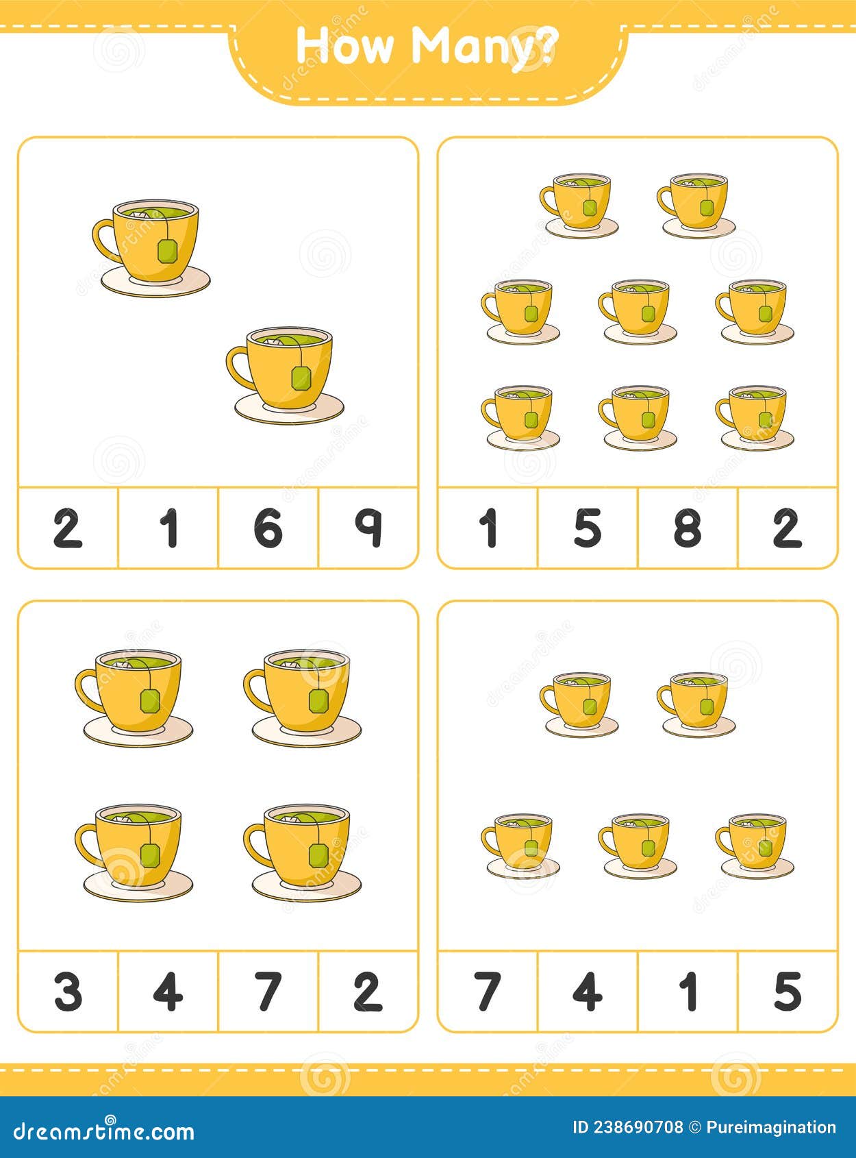 Counting Game, How Many Tea Cup. Educational Children Game, Printable ...