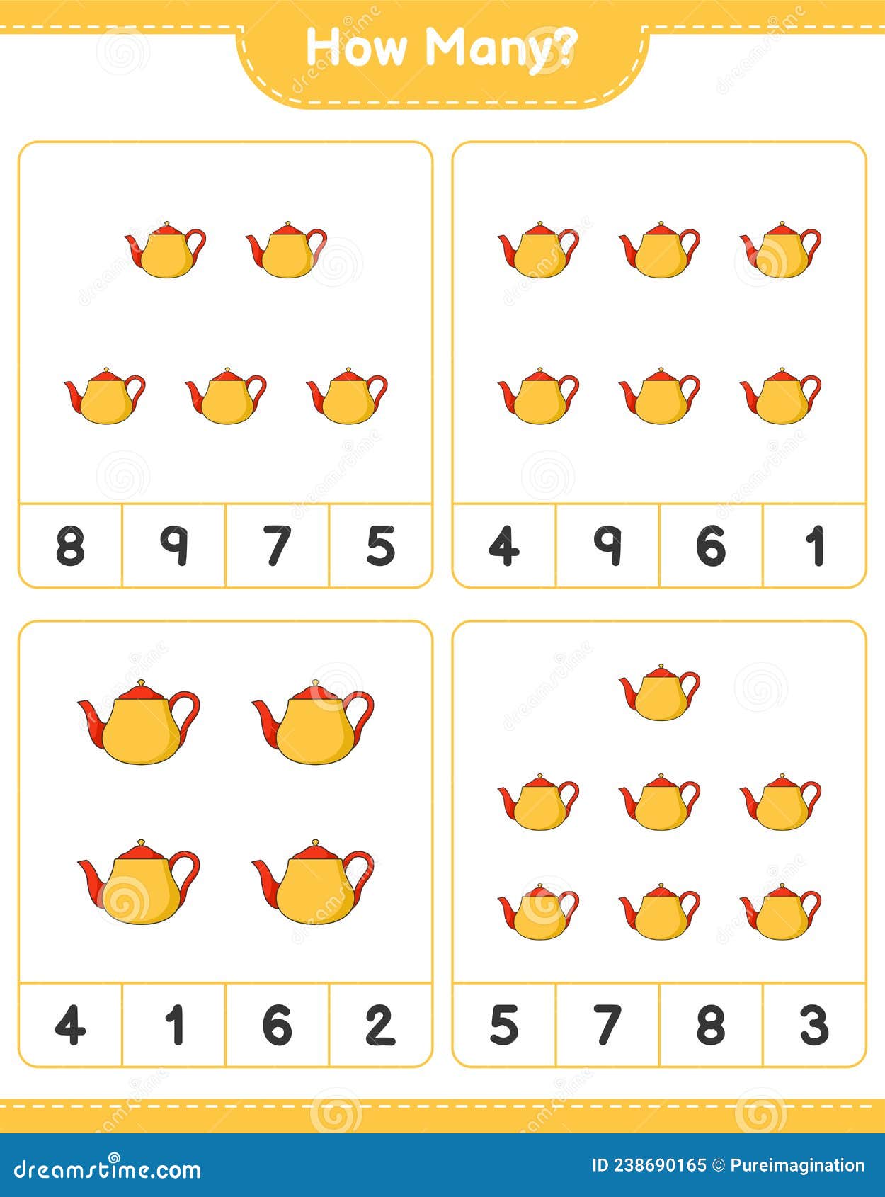 Counting Game, How Many Teapot. Educational Children Game, Printable ...