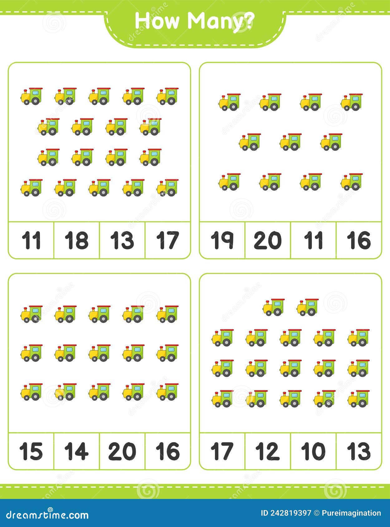 Counting Game, How Many Train. Educational Children Game, Printable ...