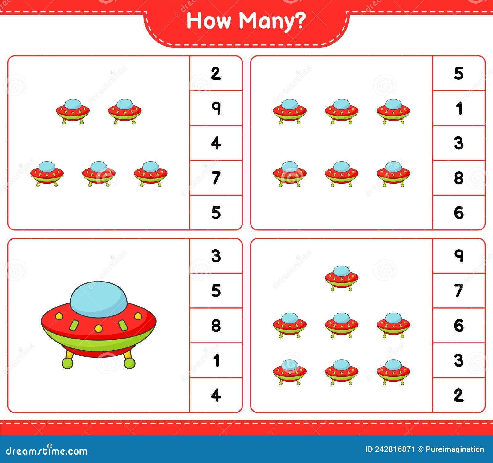 Counting Game, How Many Ufo. Educational Children Game, Printable ...