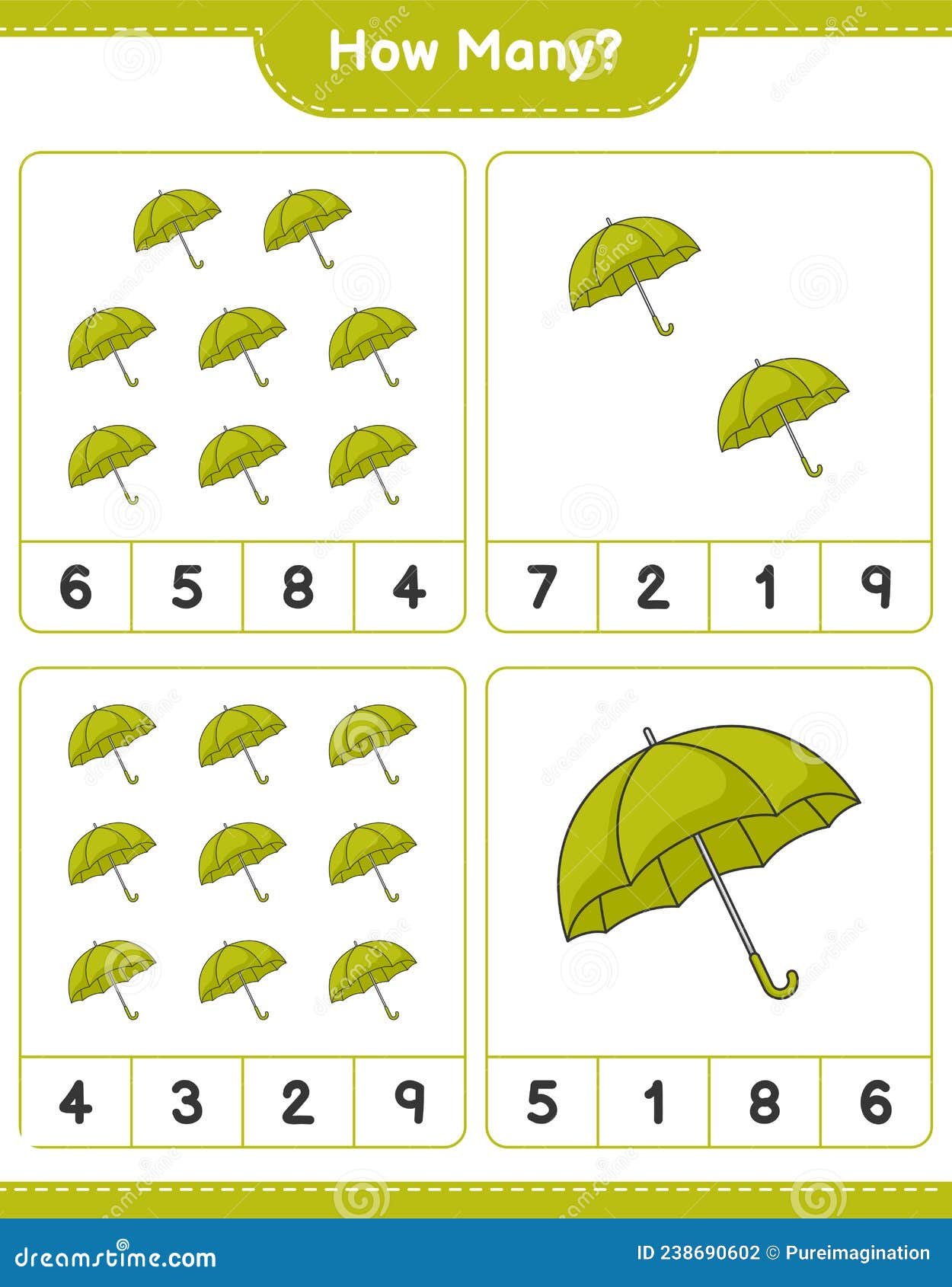 Counting Game, How Many Umbrella. Educational Children Game, Printable ...