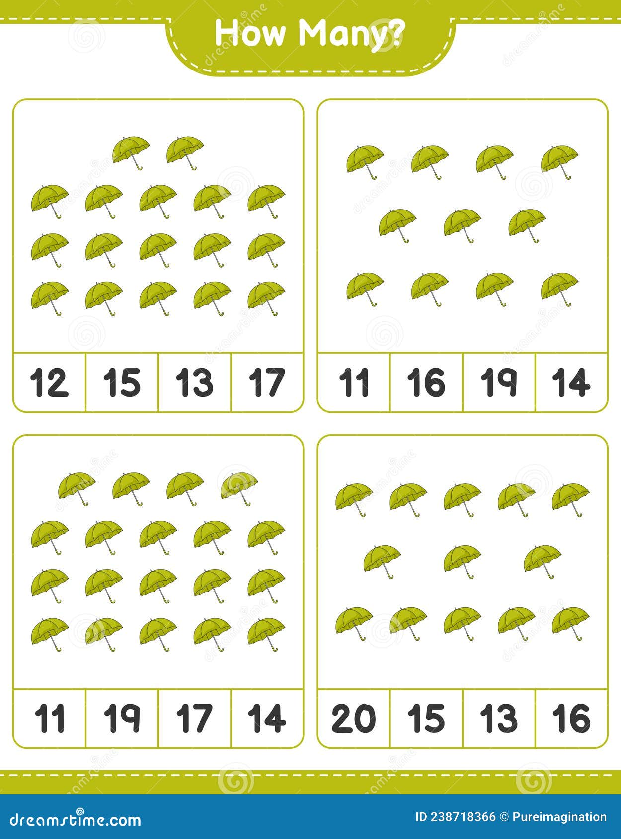 Counting Game, How Many Umbrella. Educational Children Game, Printable ...