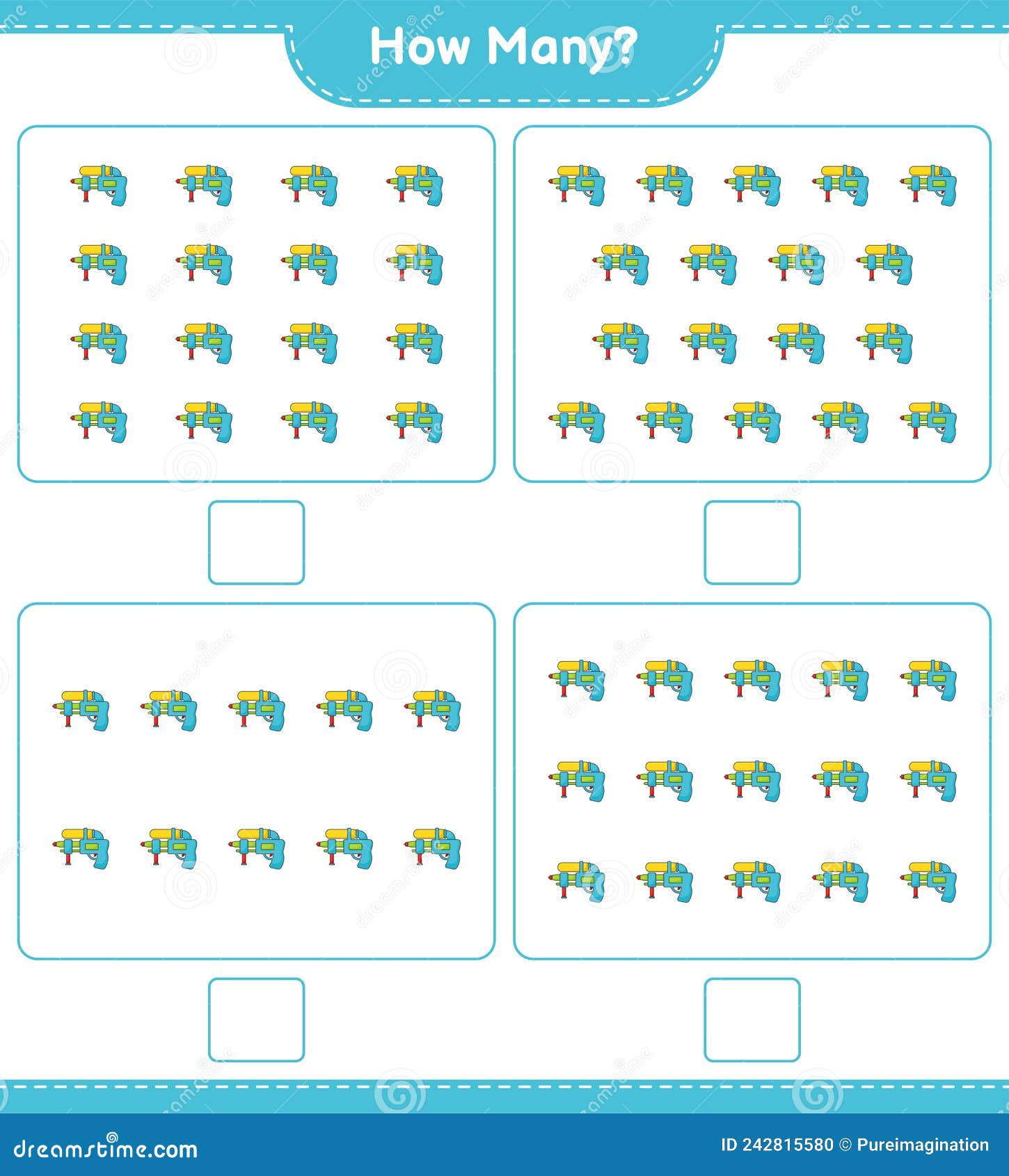 Counting Game, How Many Water Gun. Educational Children Game, Printable ...