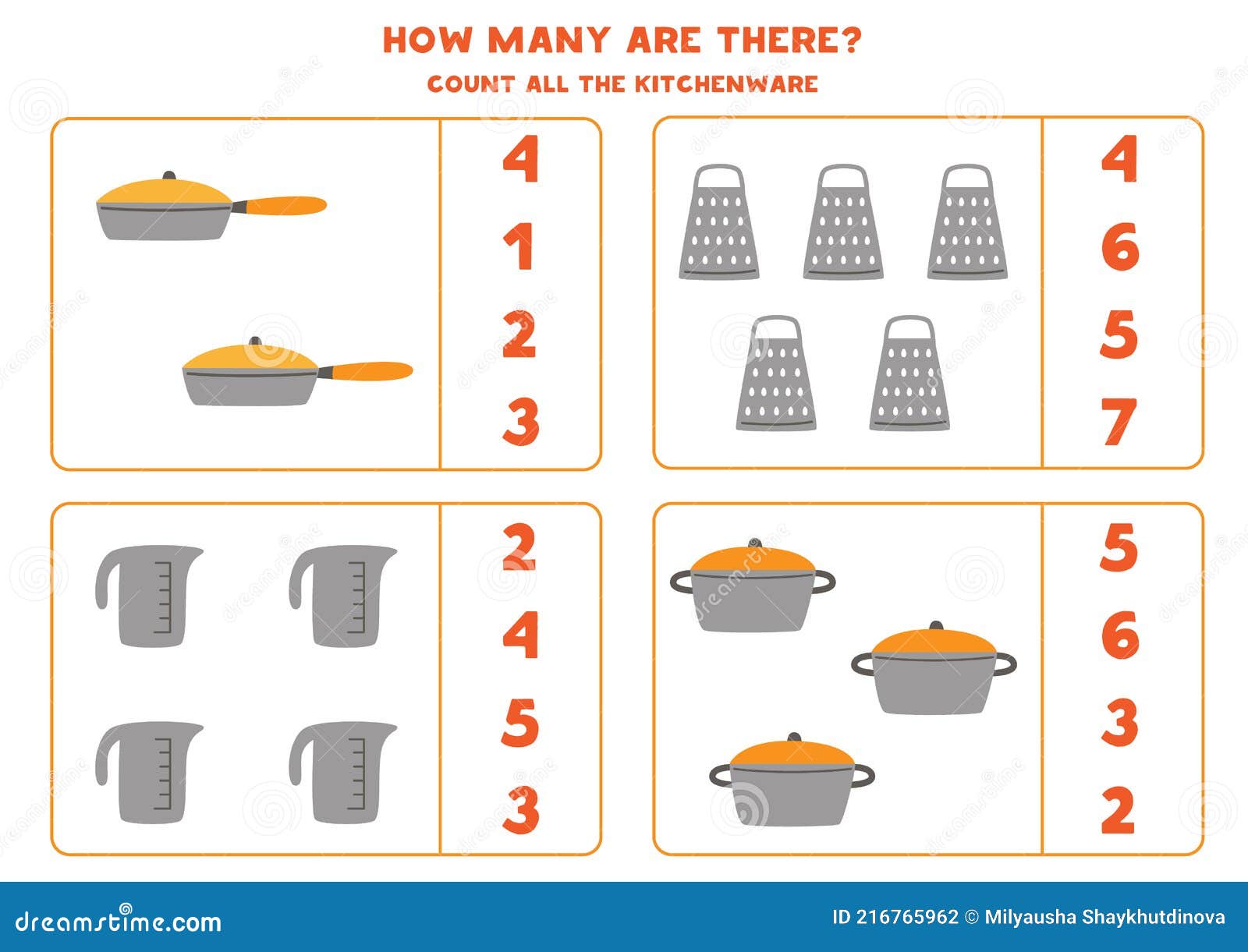 Counting Game with Kitchen Utensils. Math Worksheet Stock Vector ... Counting Game with Kitchen Utensils. Math Worksheet Stock Vector ...