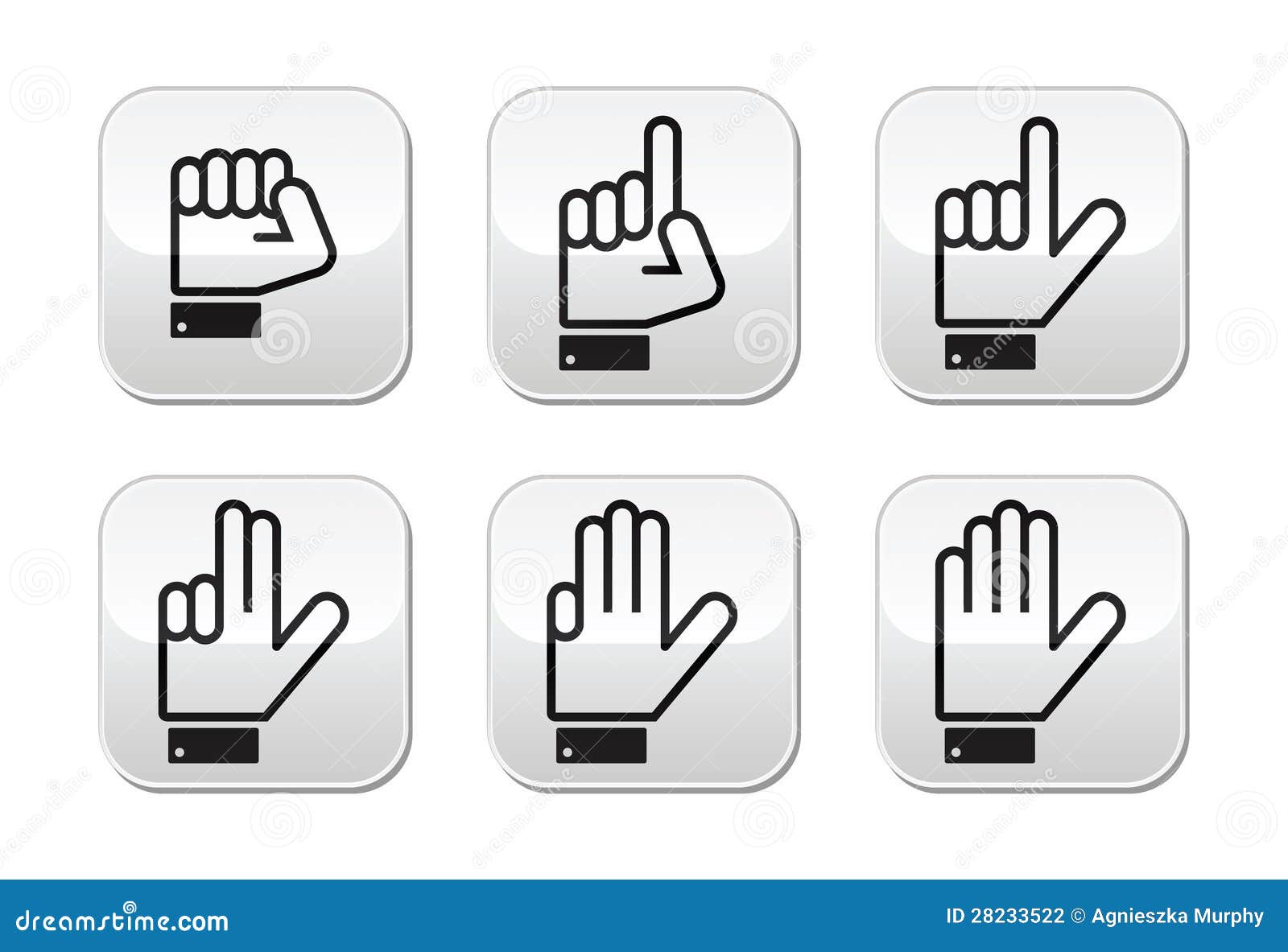 Counting Hand Signs - Buttons Isolated on White Stock Illustration ...