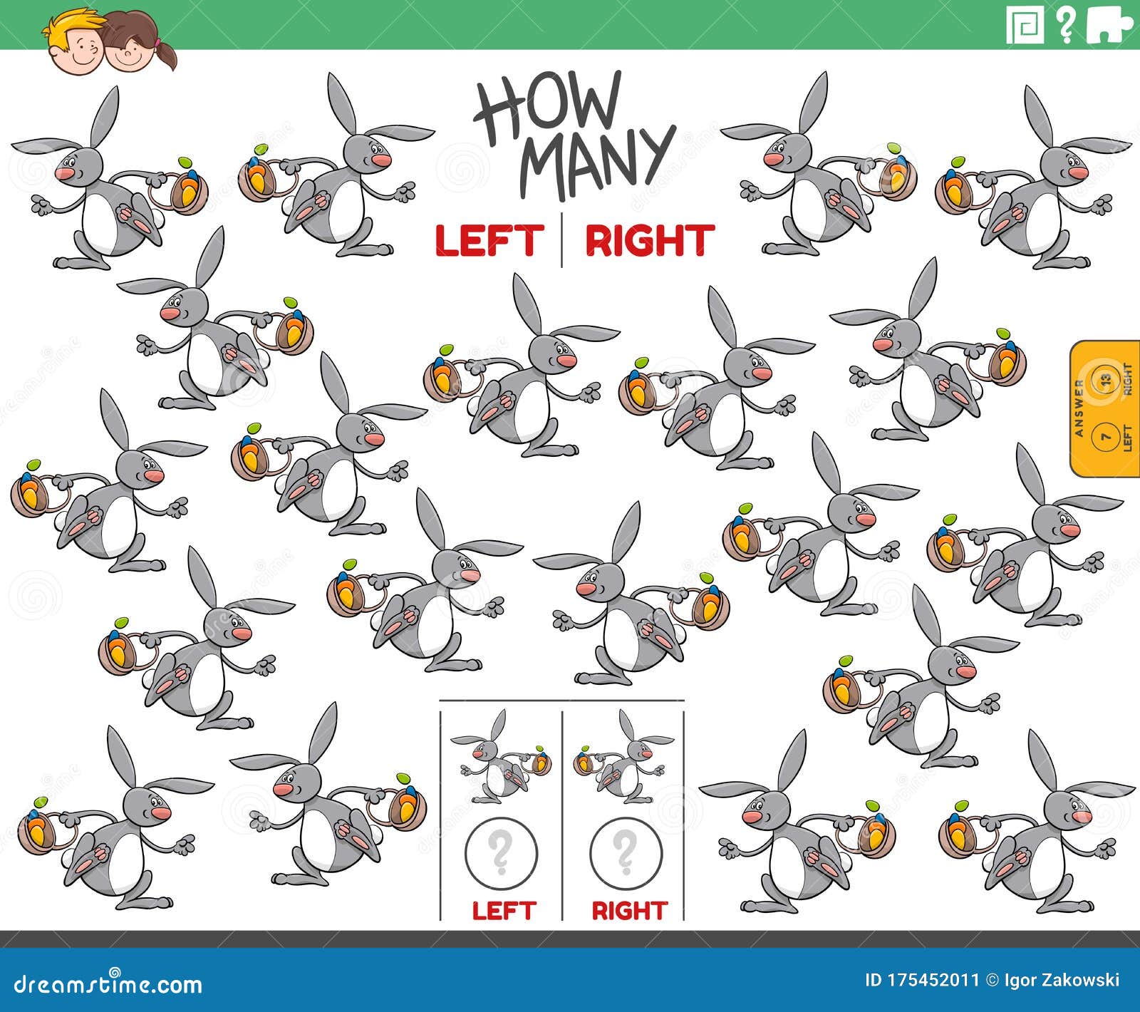 Counting Left and Right Pictures of Cartoon Easter Bunny Stock Vector ...