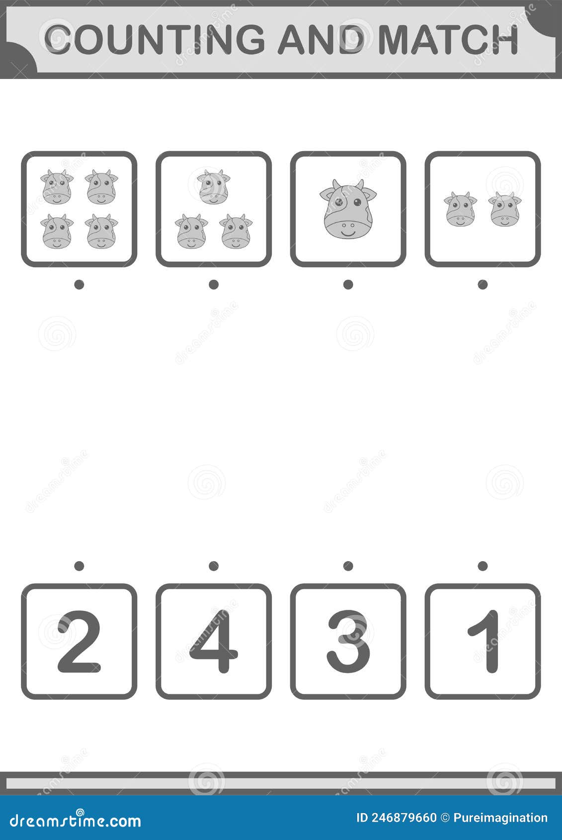 Counting and Match Cow Face. Worksheet for Kids Stock Vector ...