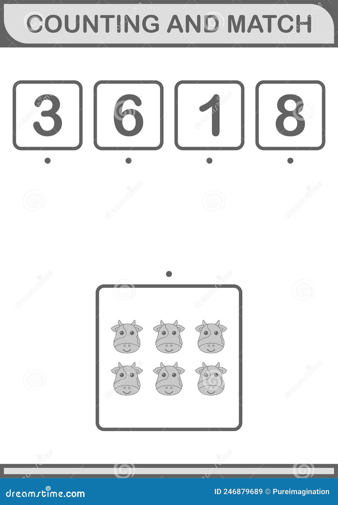 Counting and Match Cow Face. Worksheet for Kids Stock Vector ...