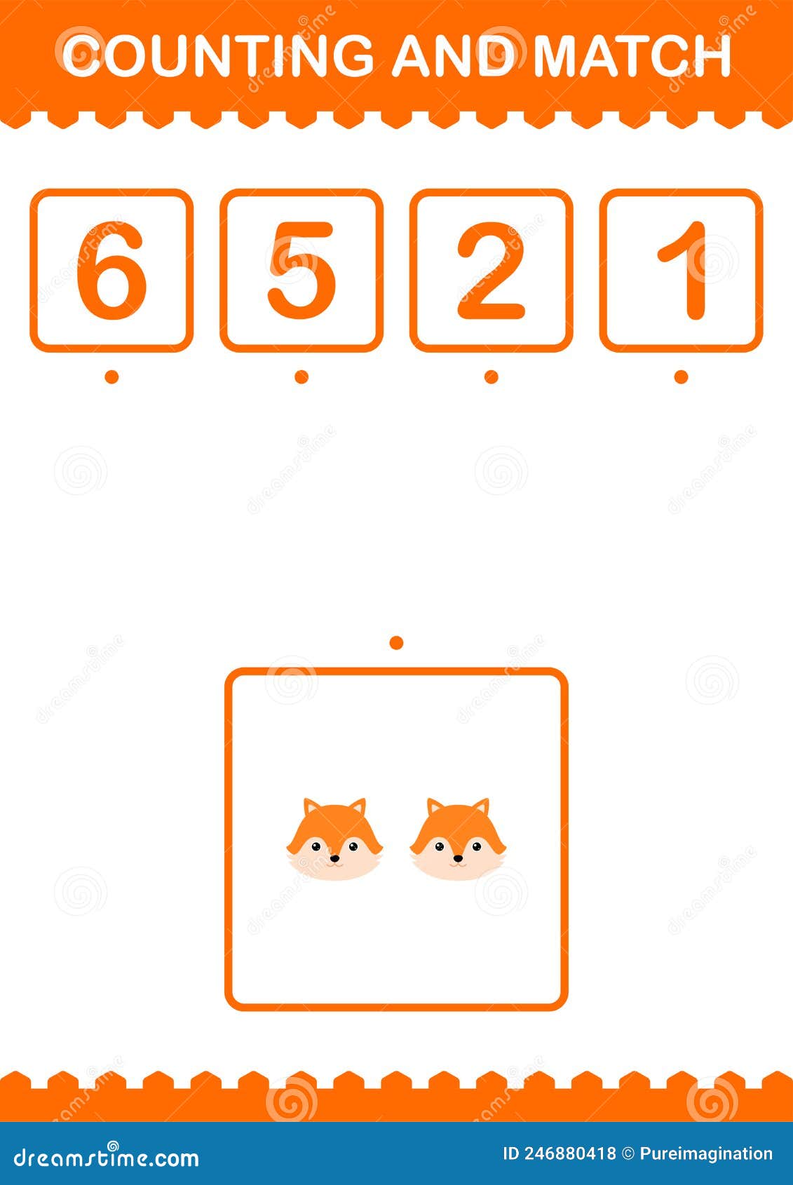 Counting and Match Fox Face. Worksheet for Kids Stock Vector ...
