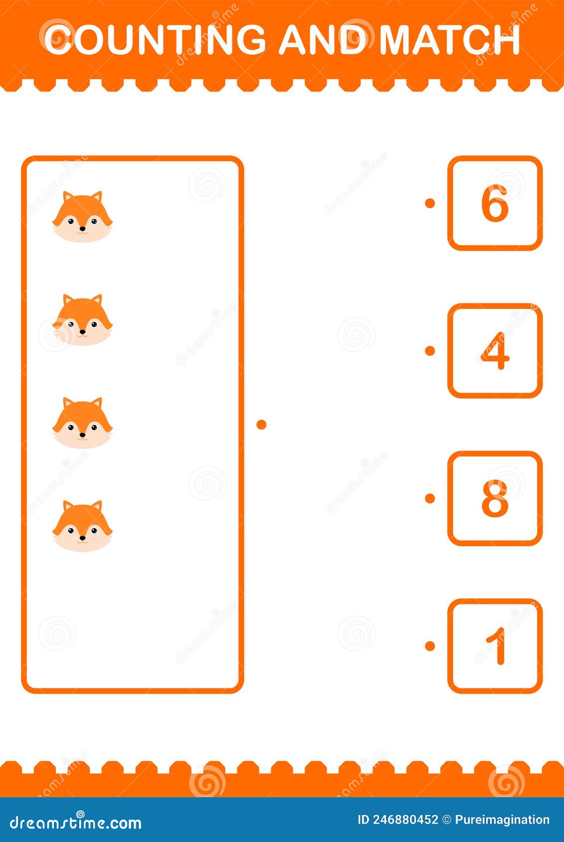 Counting and Match Fox Face. Worksheet for Kids Stock Vector ...