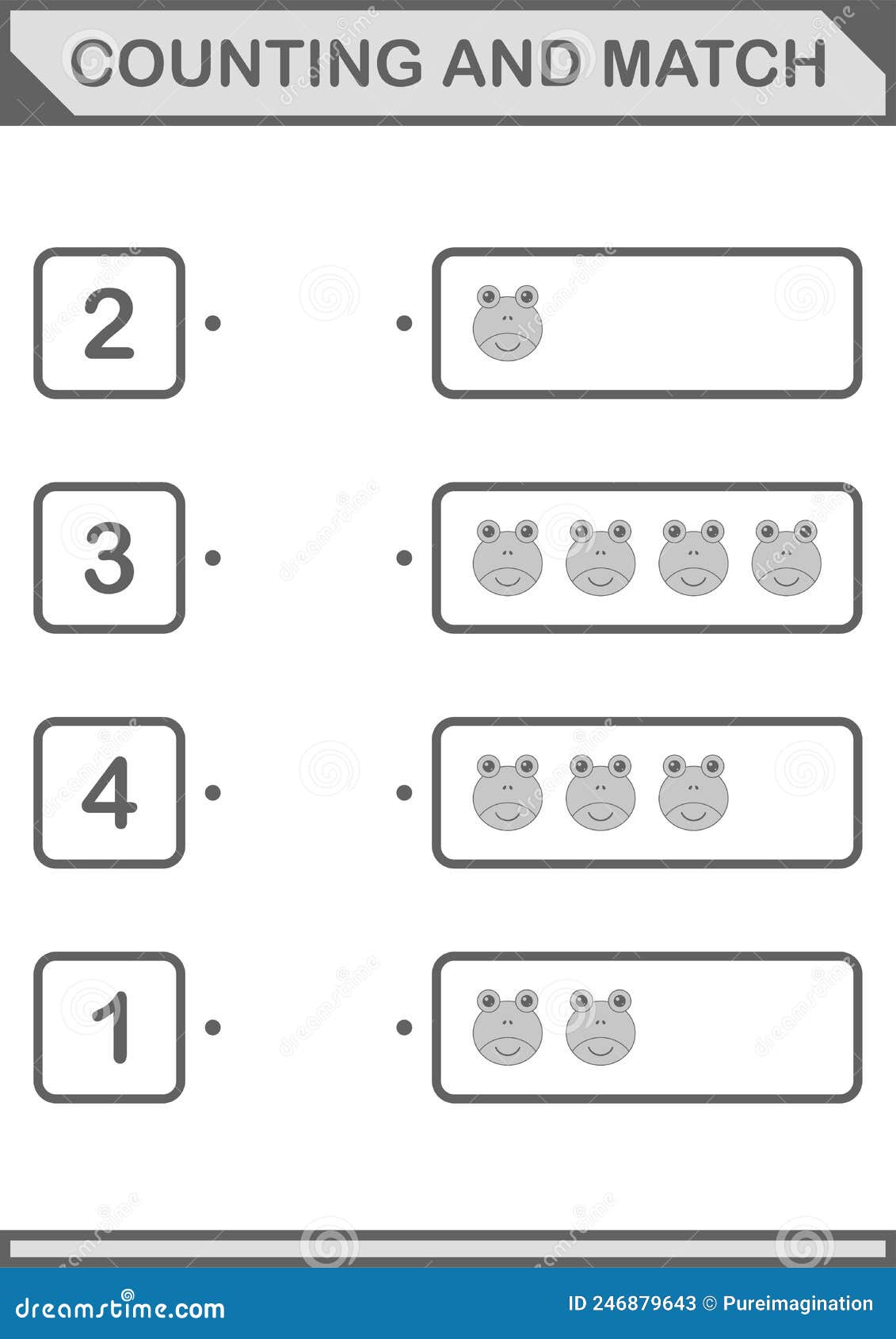 Counting and Match Frog Face. Worksheet for Kids Stock Vector ...