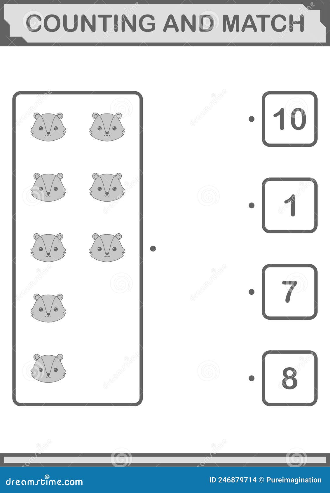 Counting and Match Skunk Face. Worksheet for Kids Stock Vector ...