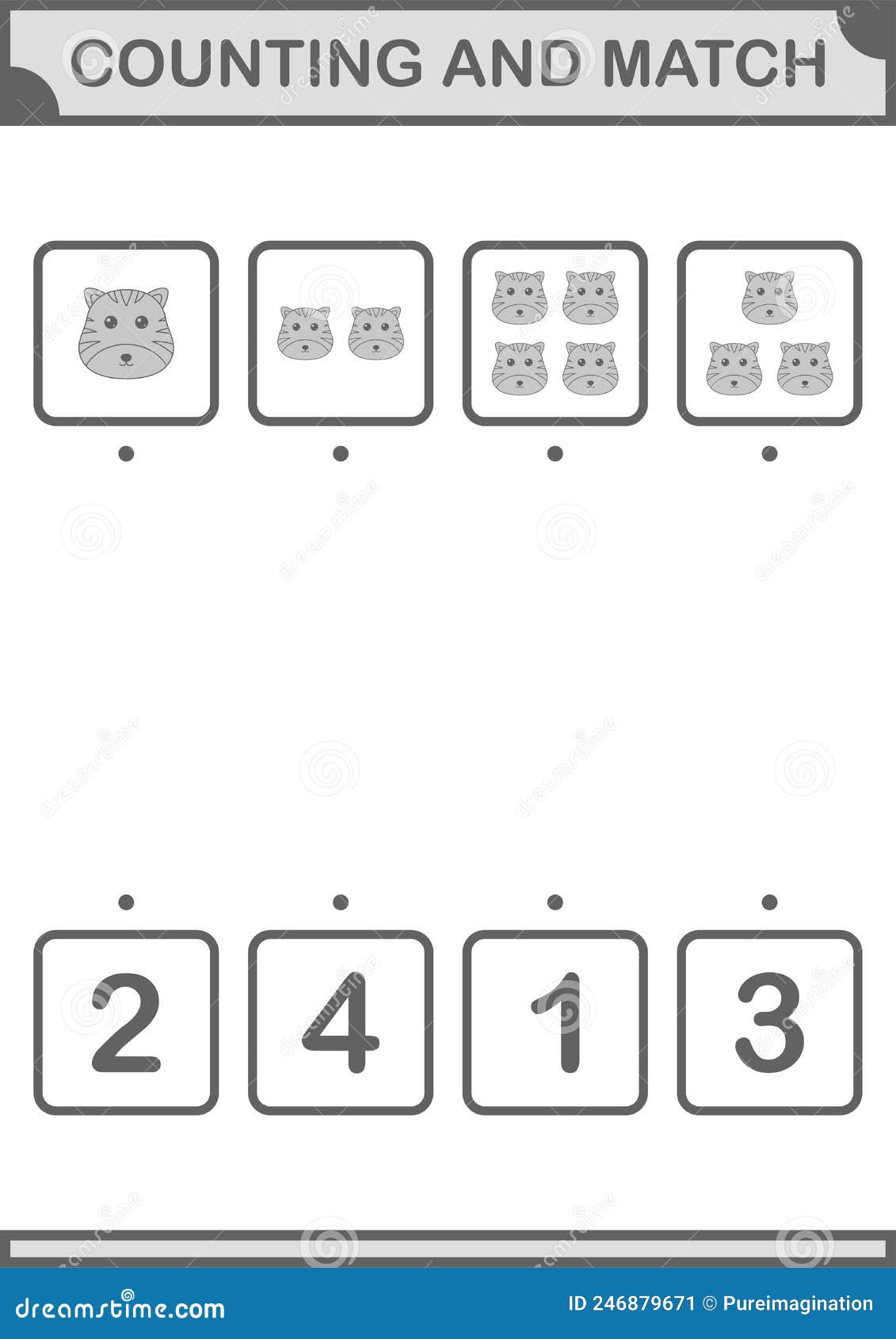 Counting and Match Tiger Face. Worksheet for Kids Stock Vector ...