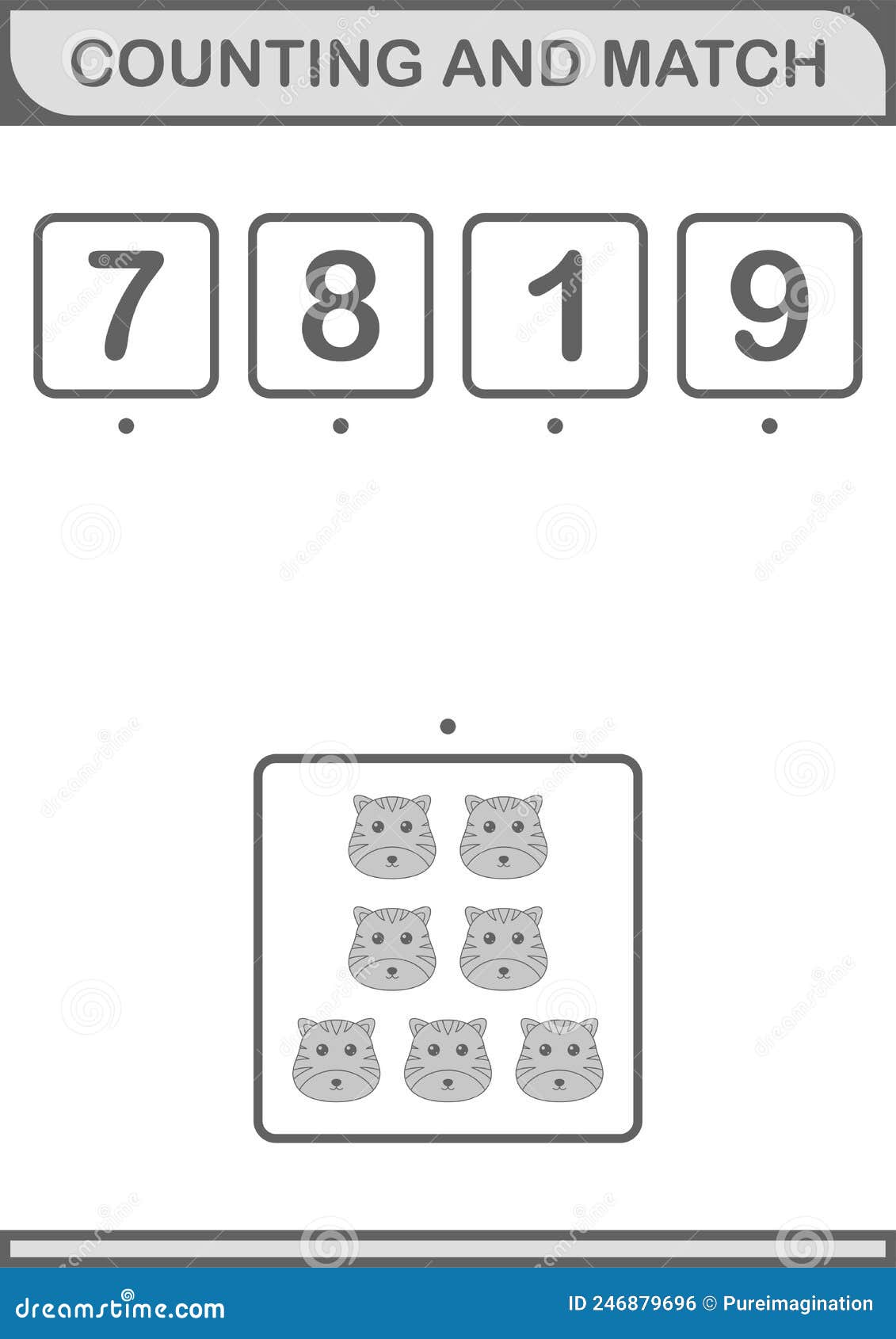 Counting and Match Tiger Face. Worksheet for Kids Stock Vector ...