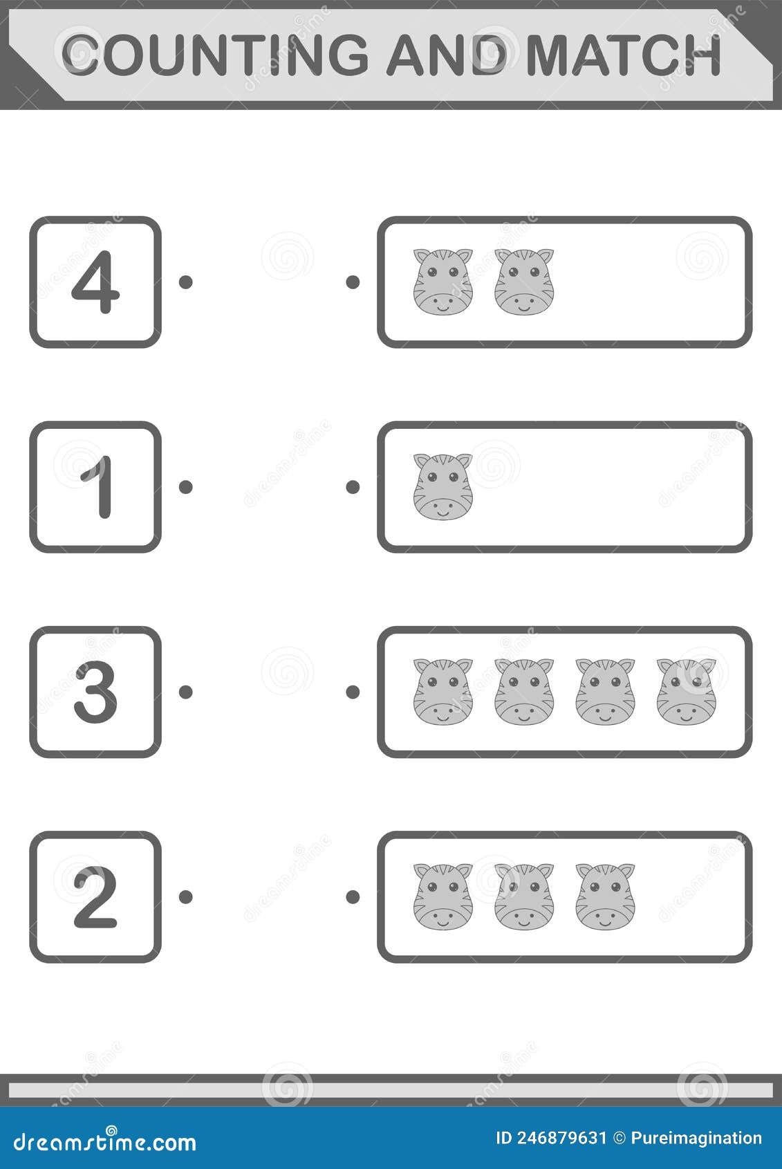 Counting and Match Zebra Face. Worksheet for Kids Stock Vector ...