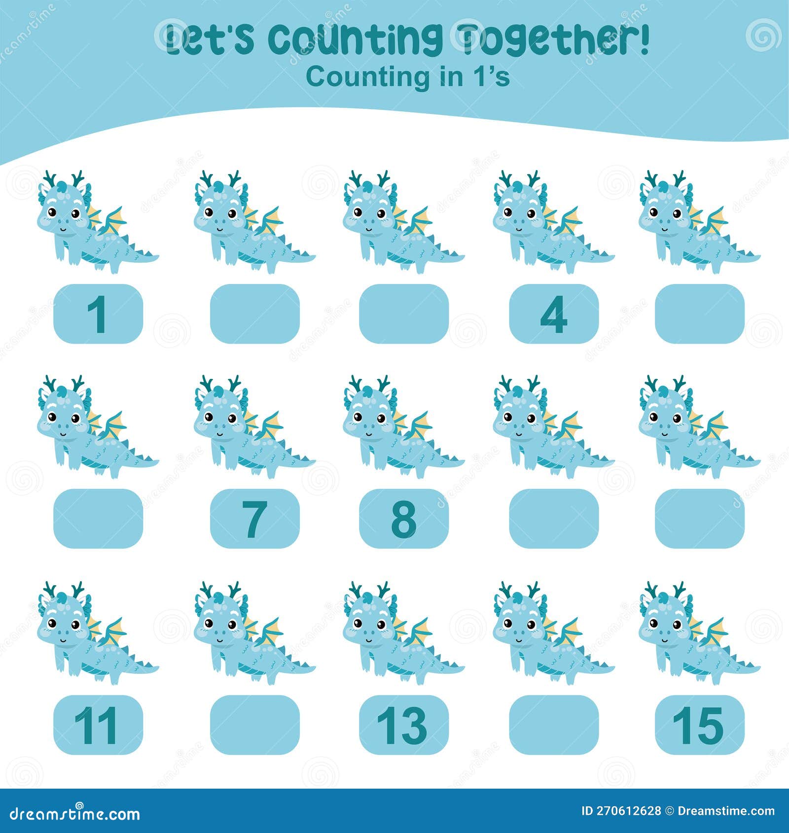 Counting by One S the Cute and Kawaii Baby Dragon Practising Math in ...
