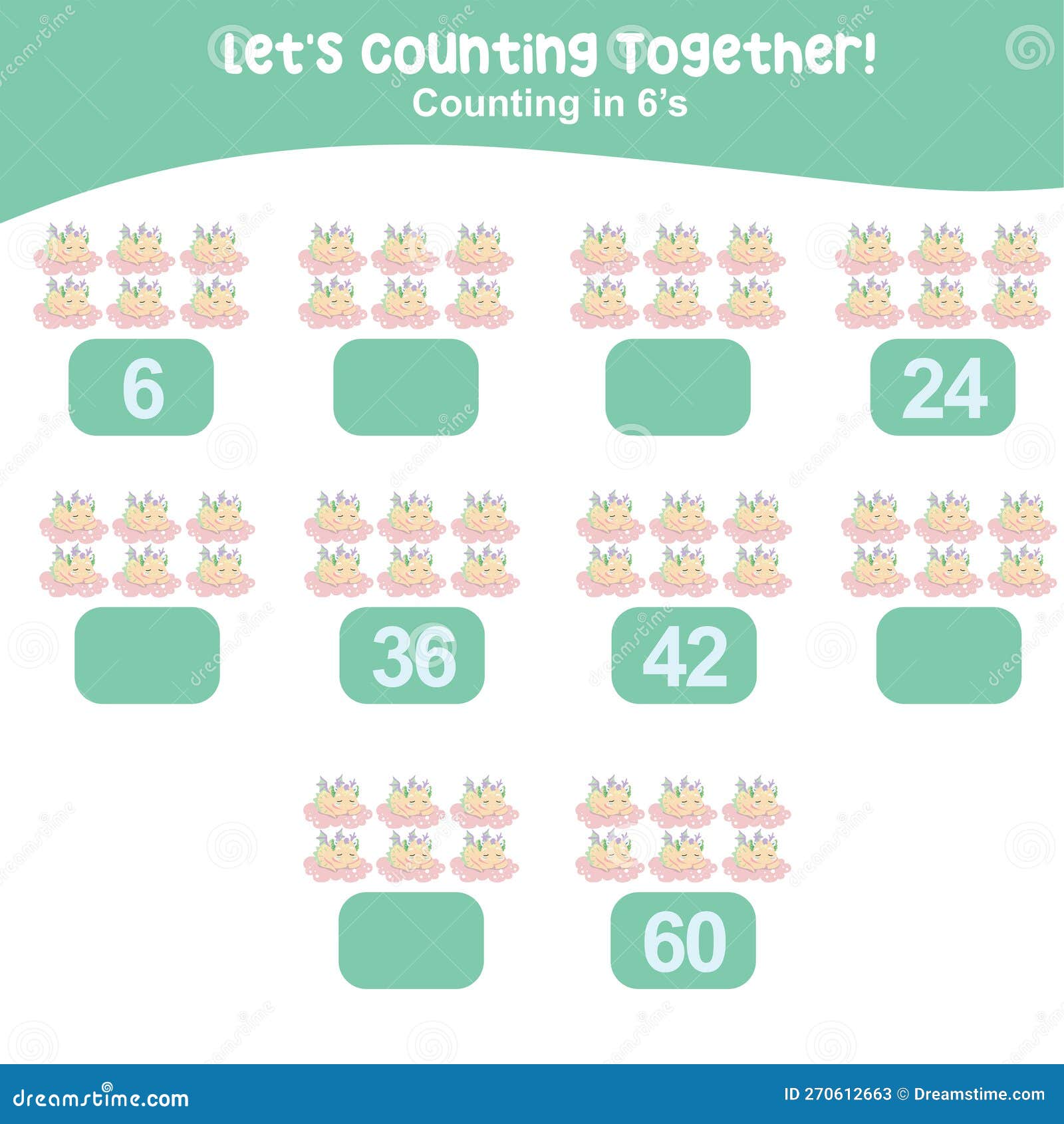 Counting by Six S the Cute and Kawaii Baby Dragon Sleeping on the Cloud ...