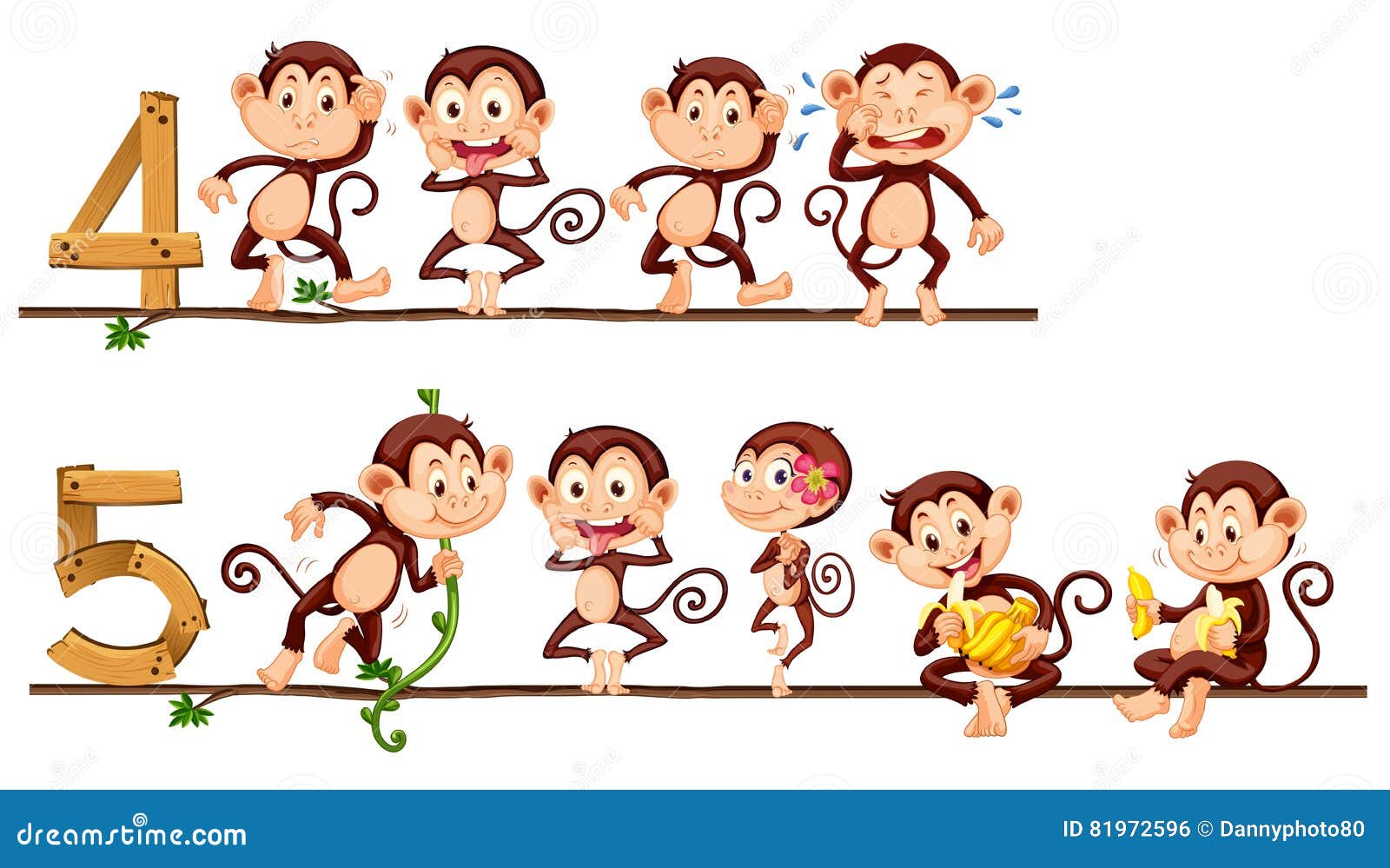Counting Number Four Five Monkeys Stock Illustrations – 5 Counting ...