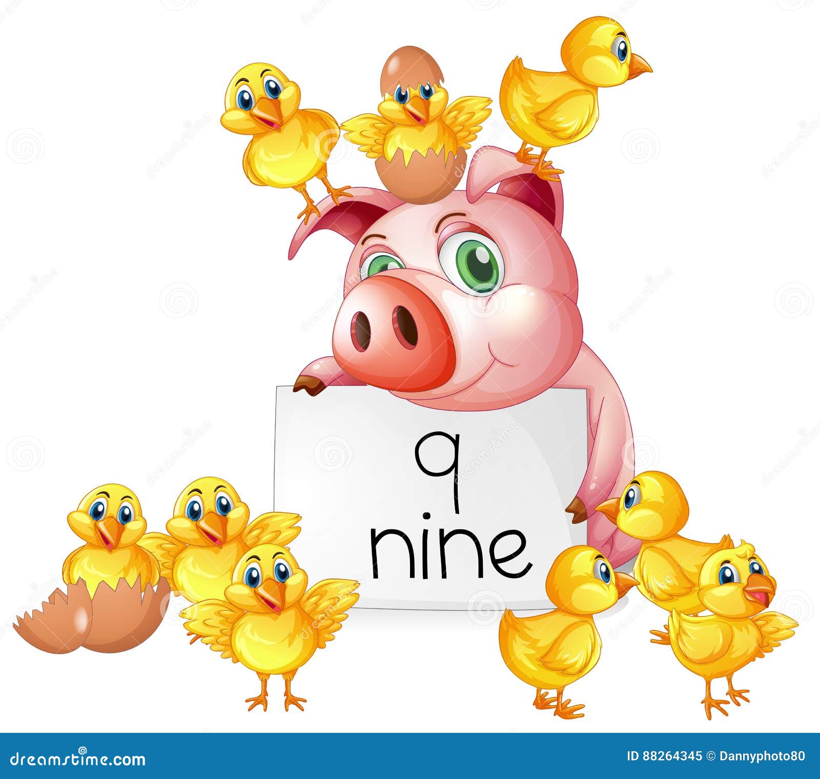 Counting Number Nine with Pig and Chicks Stock Vector - Illustration of ...