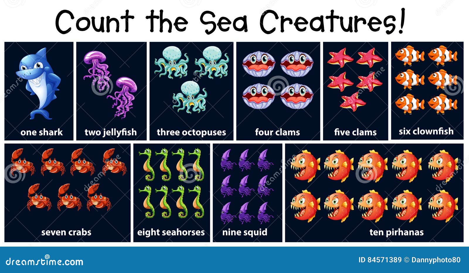 Counting Number Poster with Sea Creatures Stock Vector - Illustration ...
