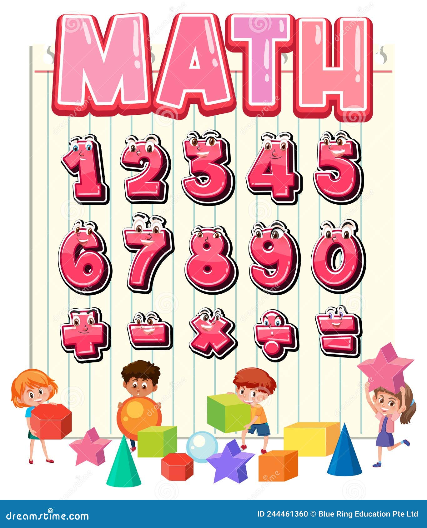 Counting Number 0 To 9 and Math Symbols Stock Vector - Illustration of ...