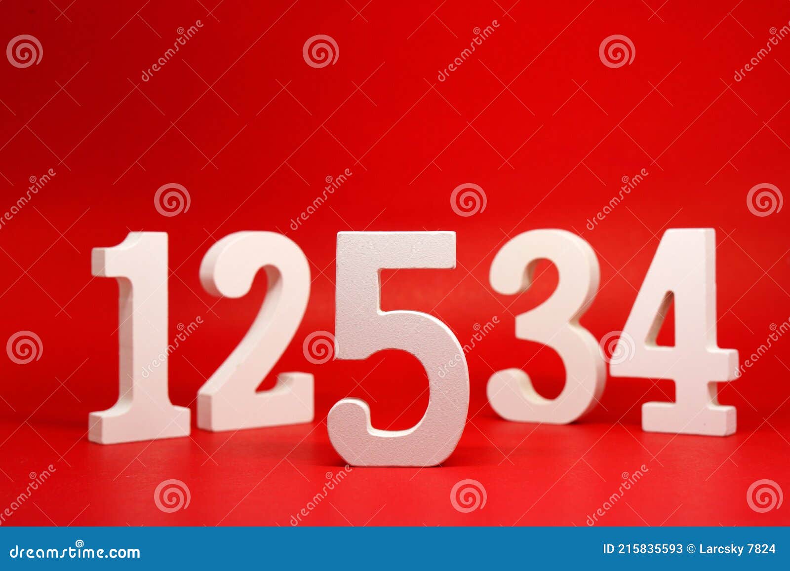 Counting Numbers 1 2 3 4 5 White Number Wooden on Red Background with ...
