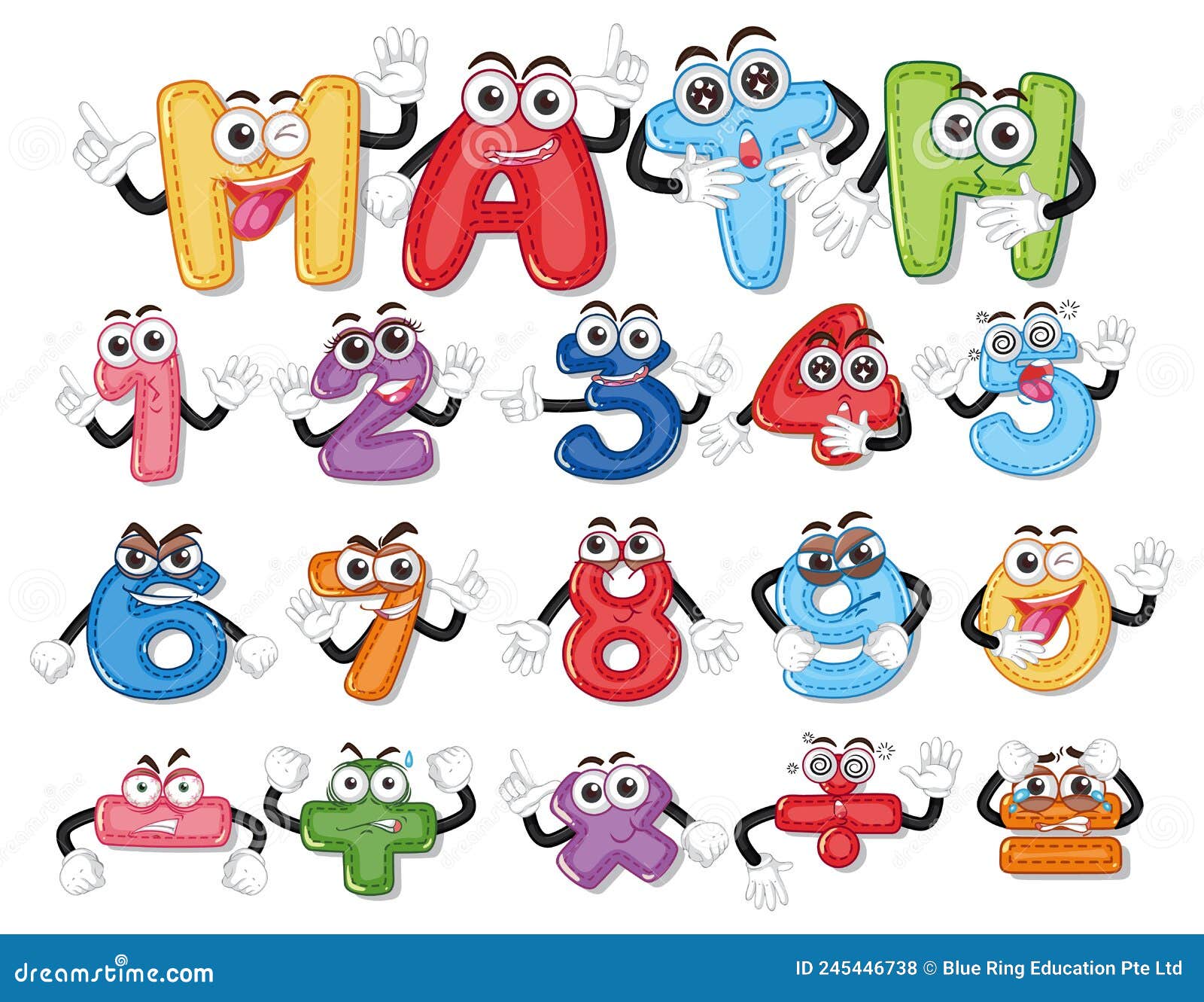 Counting Numbers from Zero To Nine and Math Symbols Stock Vector ...