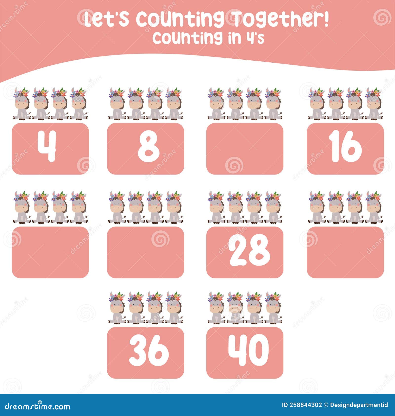 Counting in 4 S Printable Worksheet for Toddlers. Counting Printable ...