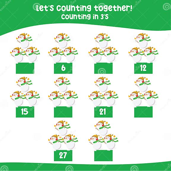Counting in 3 S Worksheet for Kids. Counting by Three S the Snowman ...
