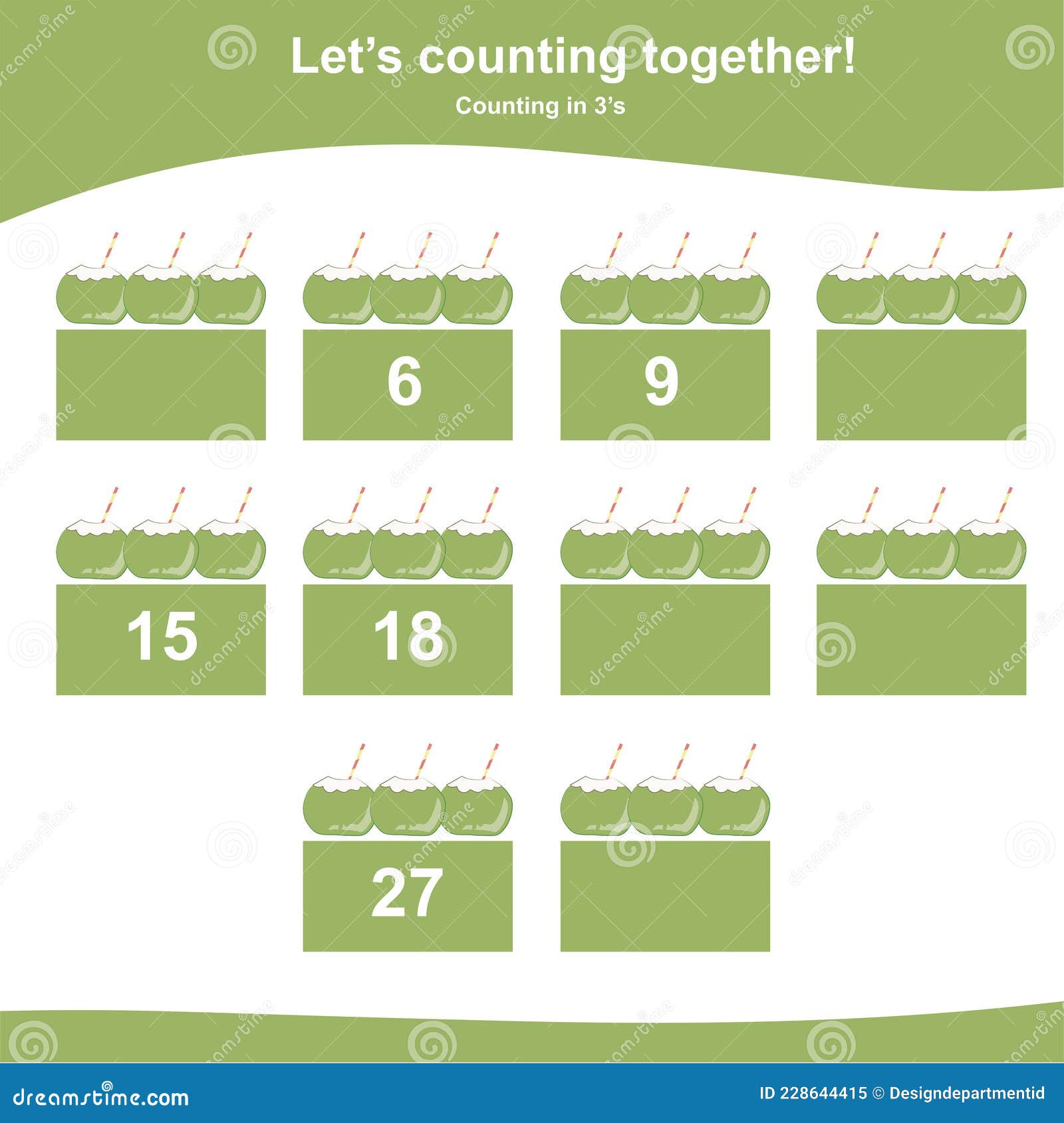 Counting in 3 S. Counting Coconuts for Children. Fruit Counting Math ...